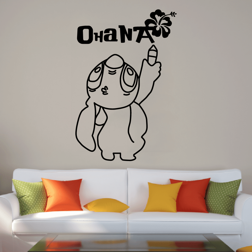 Stitch Ohana Quote Lilo and Stitch Disney Cartoon Wall Sticker Art Decal for Girls Boys Room ...