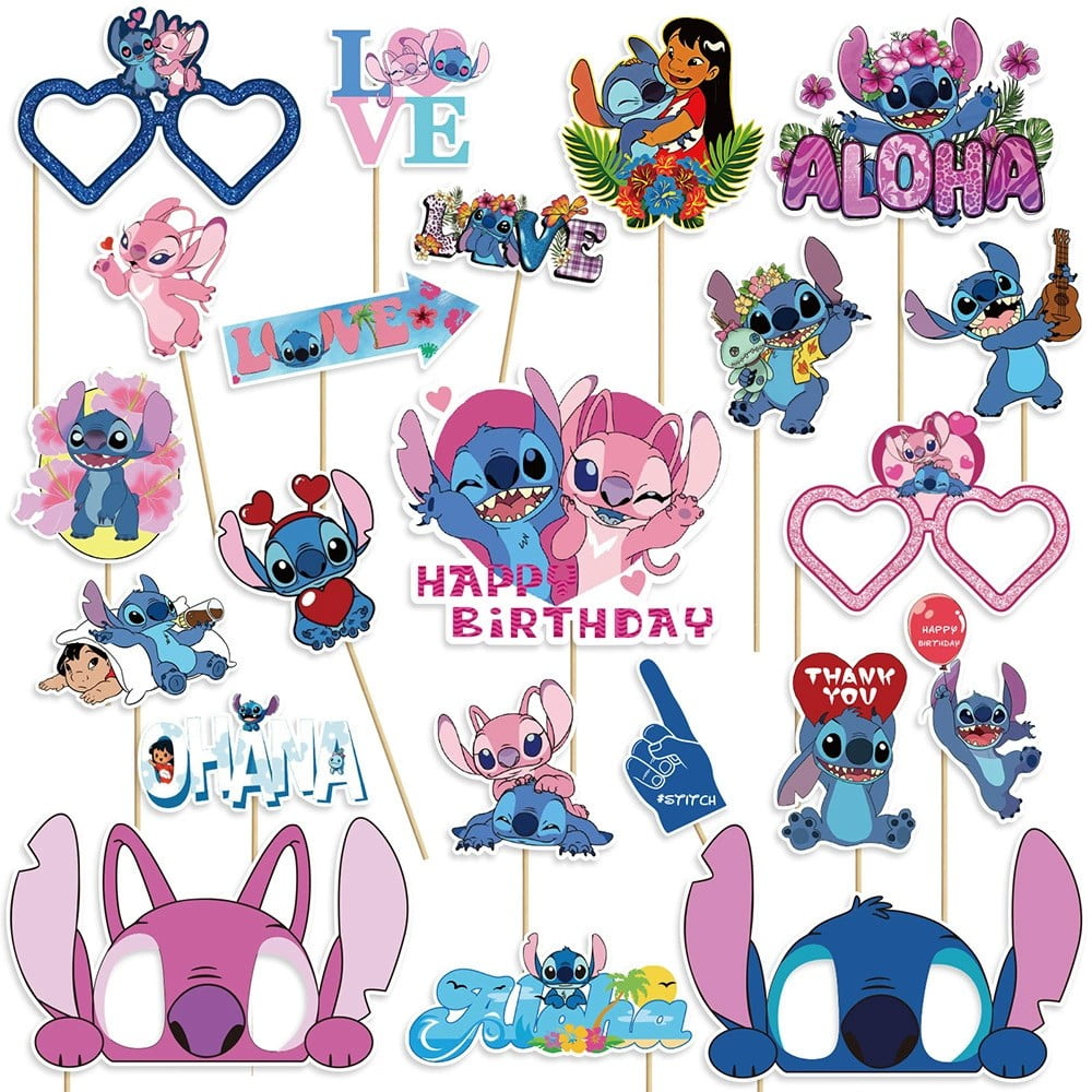 Stitch and Angel Paper Party Photo Booth Props, Birthday Decorations ...