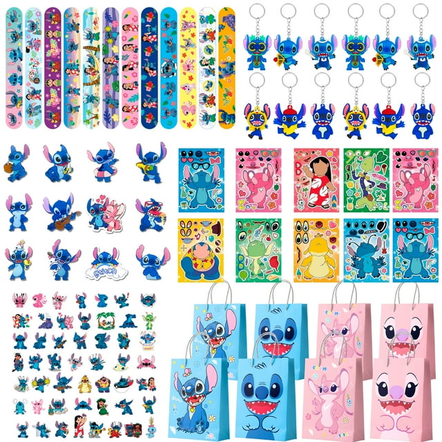 Stitch Party Favors,110pcs Stitch Slap Rings Children's Party Bags Stickers Keychains & Stitch ...