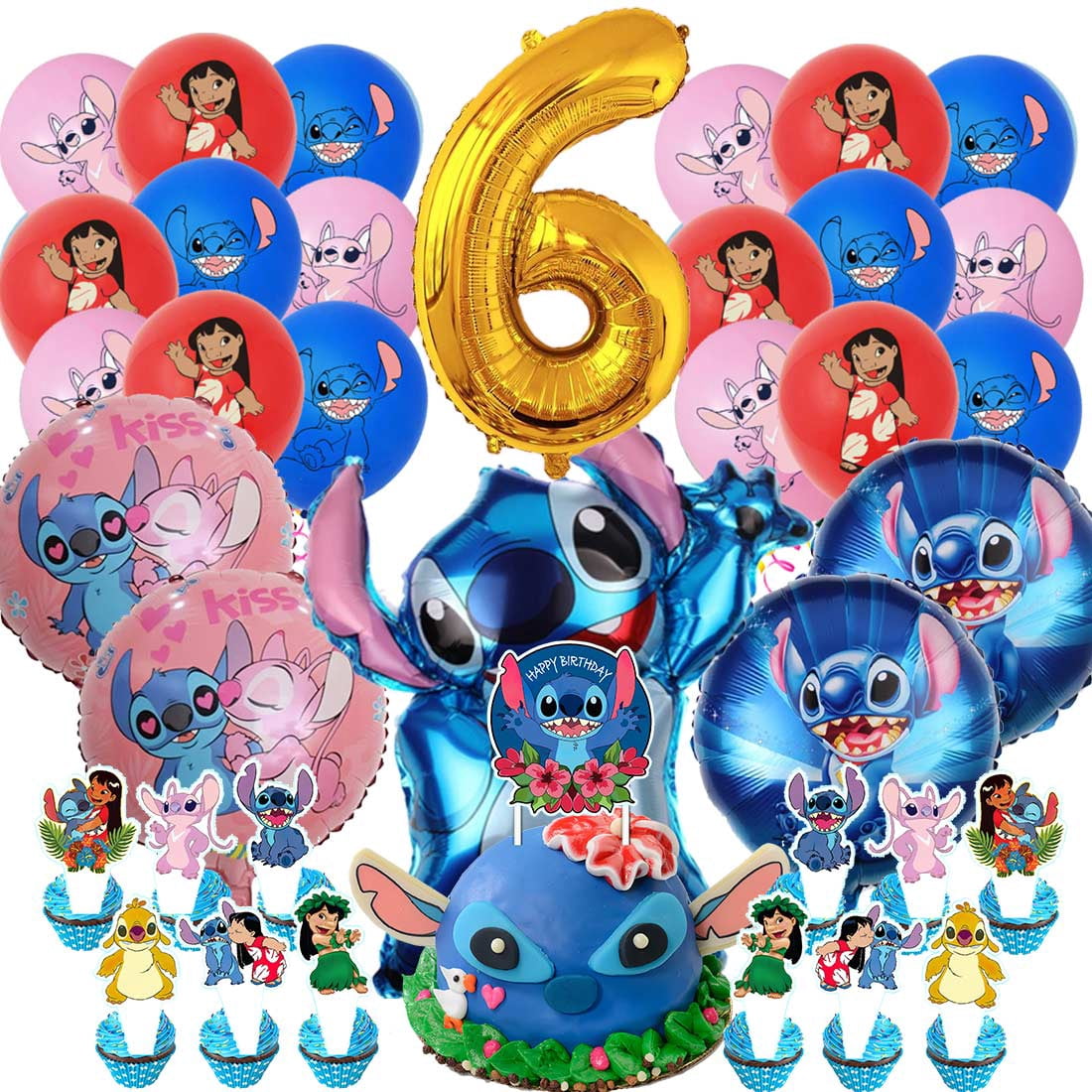 Stitch Party Supplies 6th Decor Kit Balloons Birthday Cake Topper ...