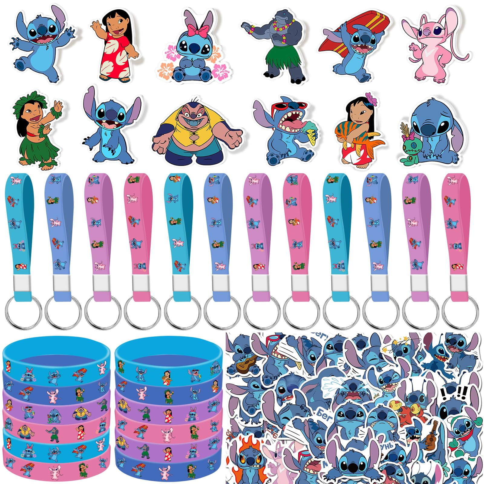 Stitch Party Supplies, 86PCS DHF10 Birthday Party Set Include 12 Bracelets, 12 Pins, 12 ...