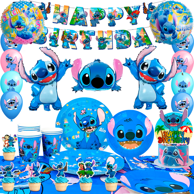 Stitch Party Supplies,86pcs Stitch Birthday Decorations&Stitch and Angel Birthday Tableware Set ...