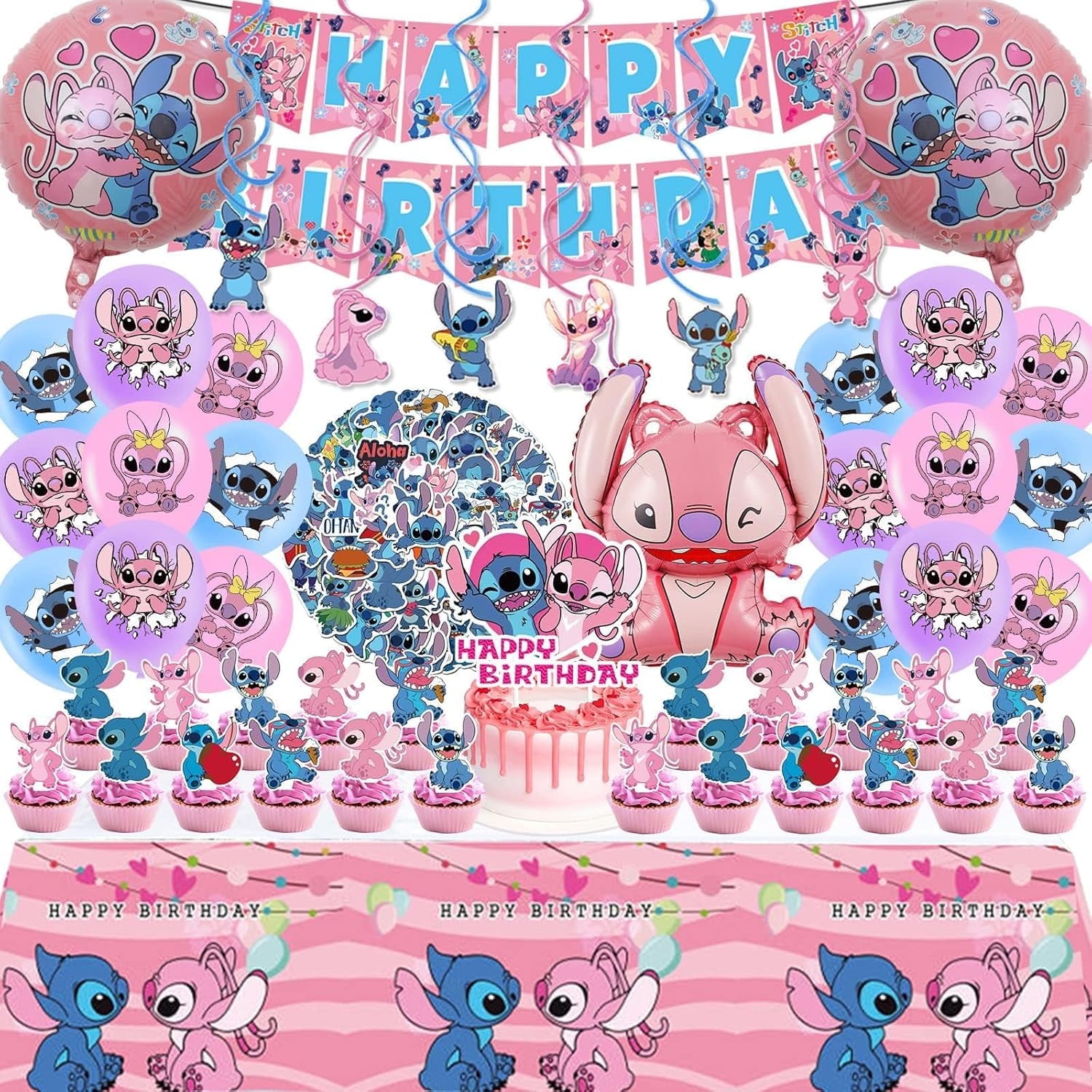 Stitch Party Supplies Happy Birthday Decorations Set Include Banner ...