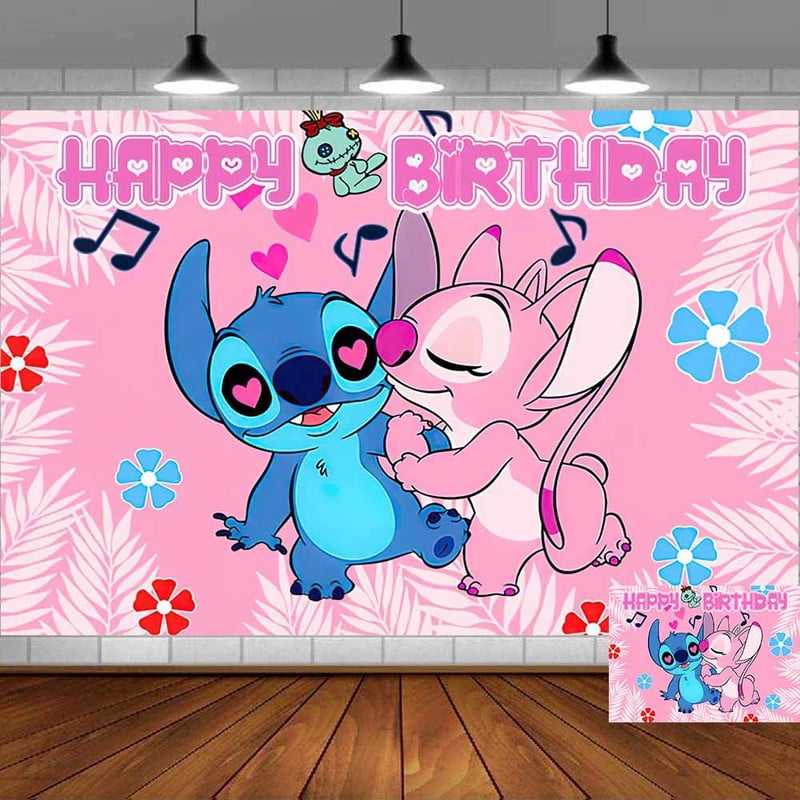 Stitch Pink Backdrop Banner Party Supplies Poster Movie Theme ...