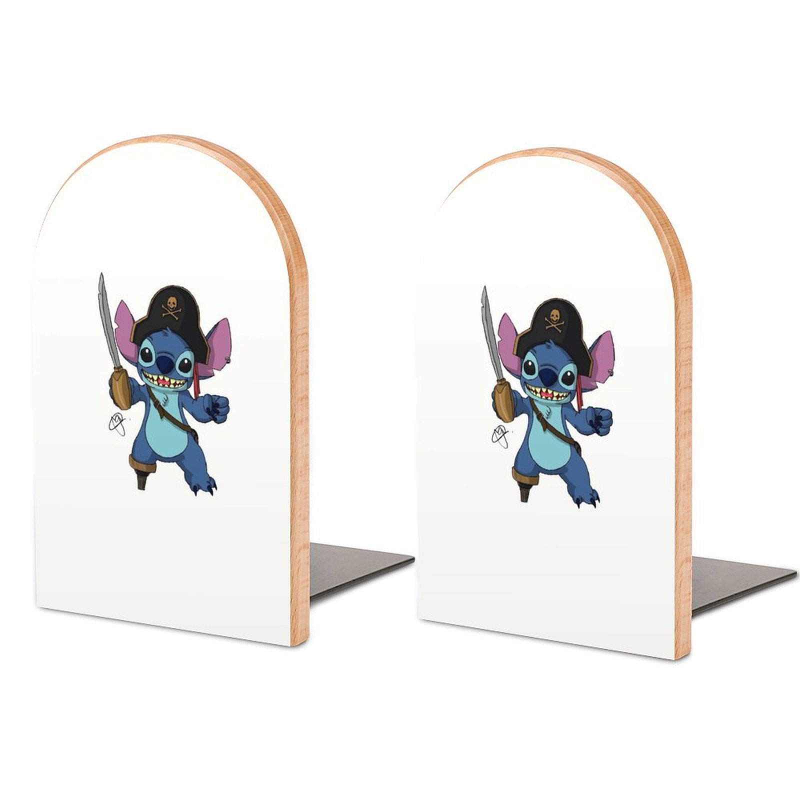 Stitch Pirate 2PCS Wood Bookends for Shelves, Non-Slip Book Stand ...