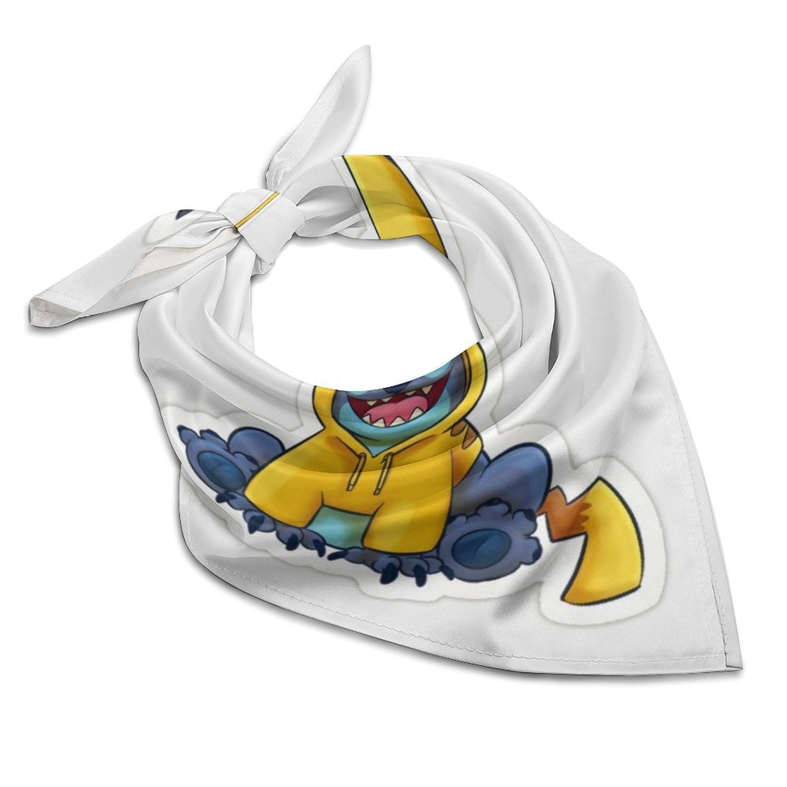 Stitch Pokémon Pikachu Square Satin Head Scarf Hair Scarves Silk-like ...