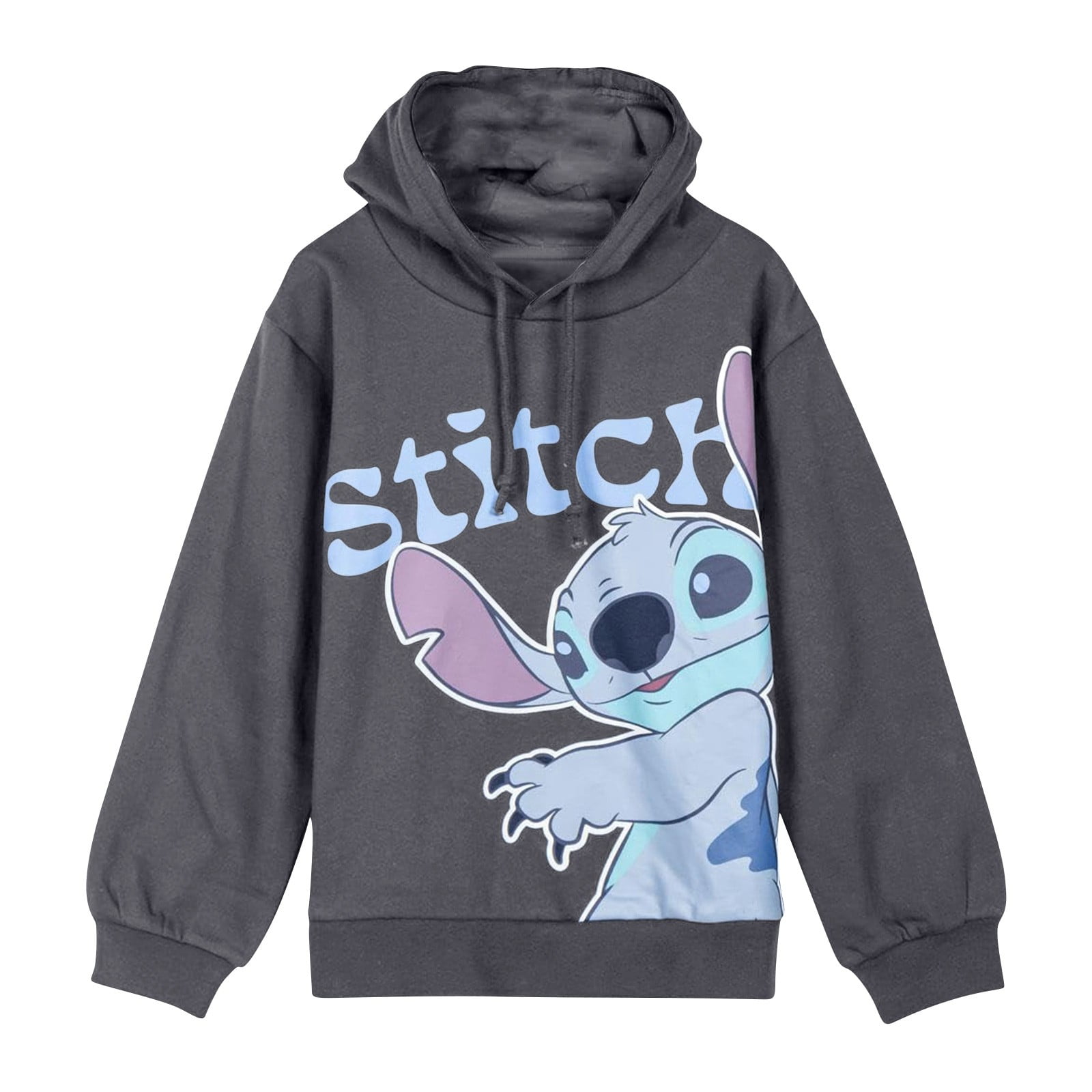 Stitch Print Cozy Hoodies Women's O-neck Long Sleeve Printed Top Solid ...