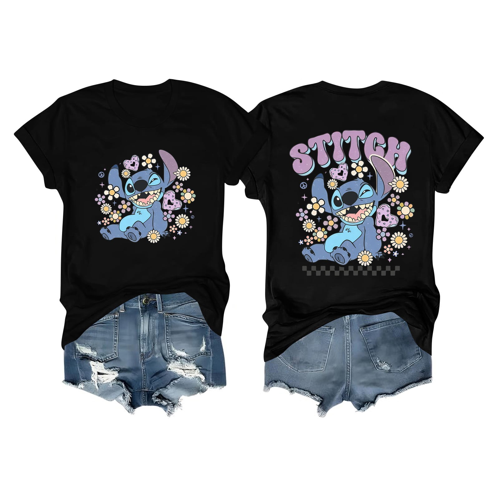 Stitch Shirts for Women Clearance Under $10 Summer Short Sleeve Round ...