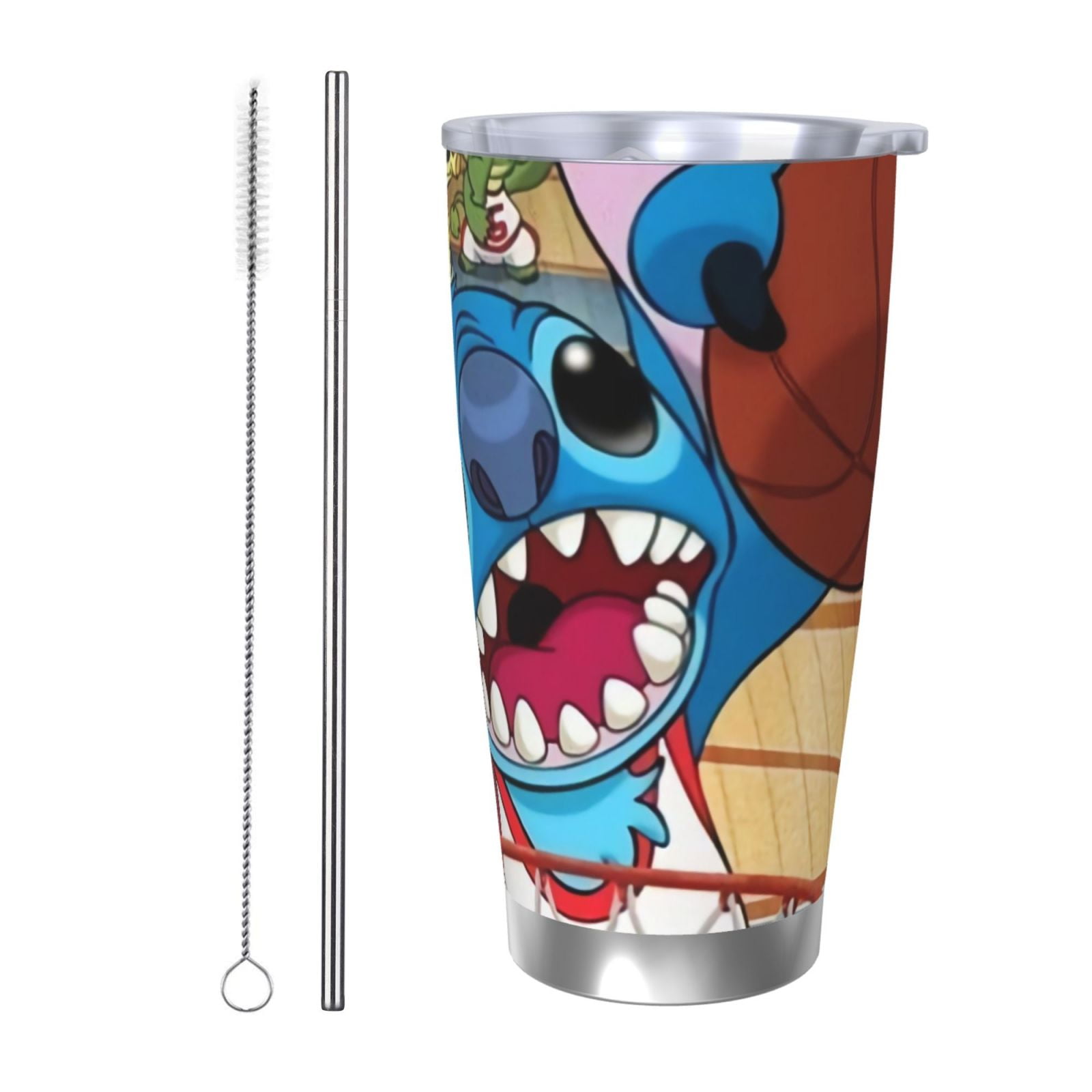 Stitch Shooting Basketball Kids Water Bottle with Straw Lid,Insulated ...