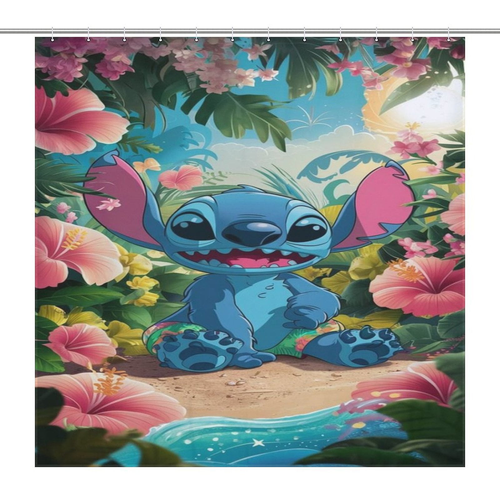 Stitch Shower Curtain Cute Decor Indoor Stitch Merch 72x72Inch ...