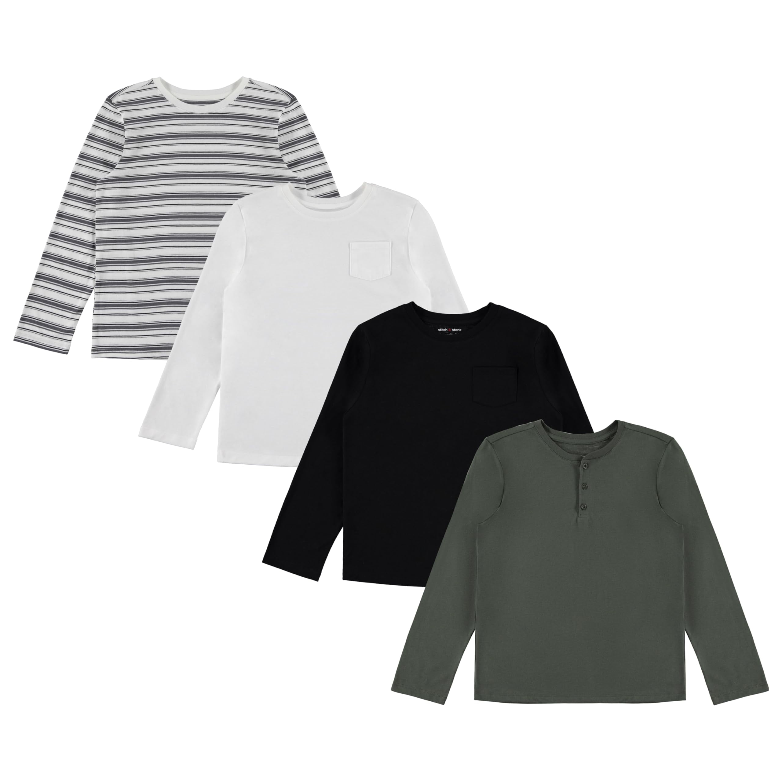 Stitch & Stone Boys 4-Pack Long Sleeve Tops, Comfortable and Stylish ...