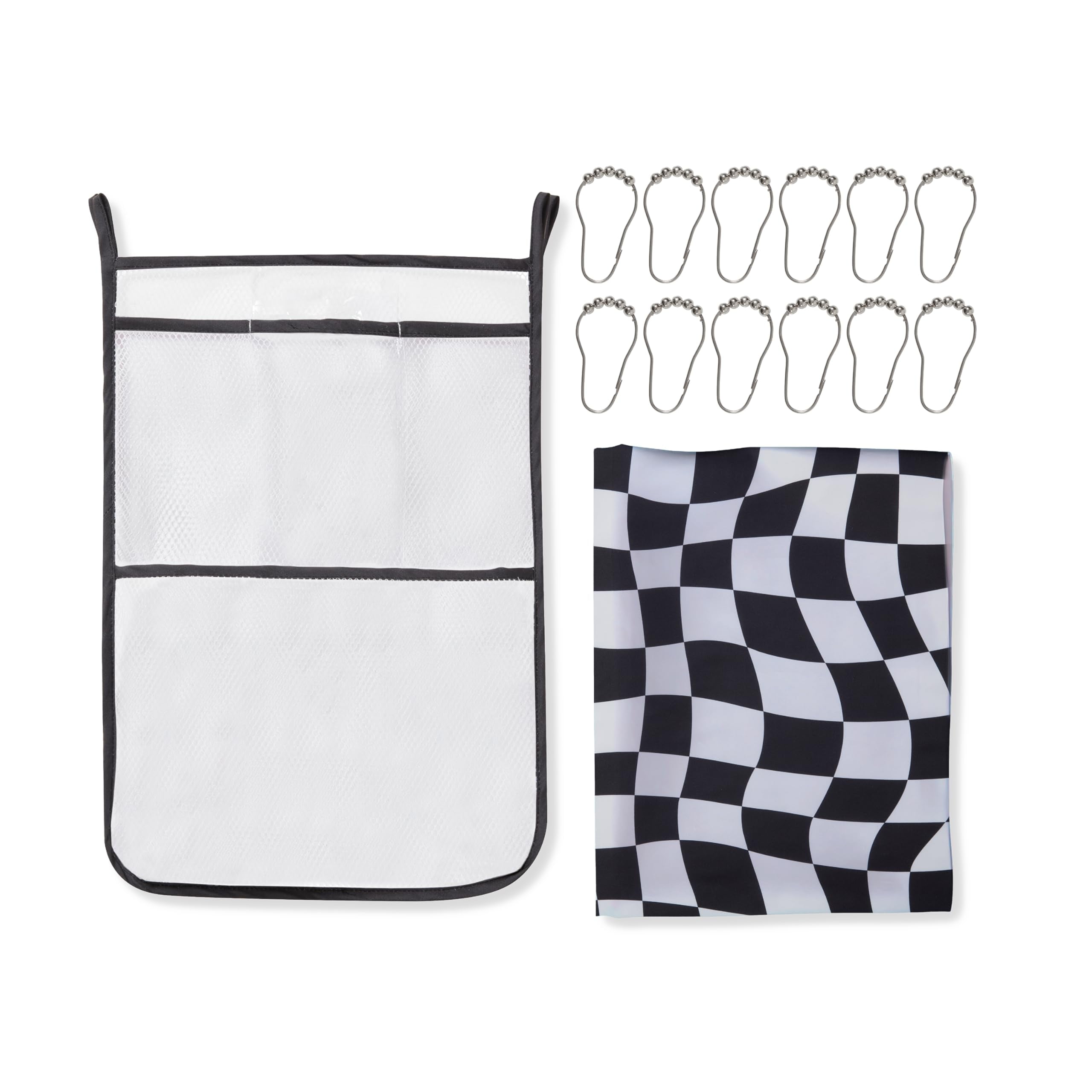 Stitch & Stone Fabric Shower Curtain Set, Liner Caddy & Hook Set 70"x72 ...