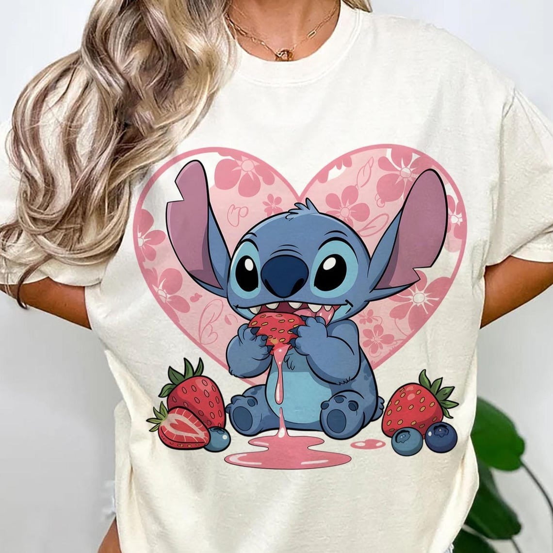 Stitch Strawberry Tshirt, Cartoon Character Shirt Summer Family Trip ...