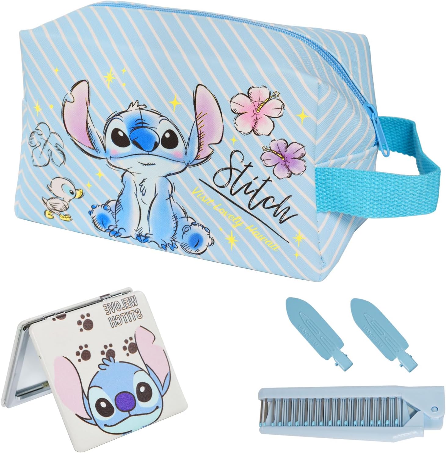 Stitch Stuff Travel Cosmetic Bag + Double Sided Cosmetic Mirror ...