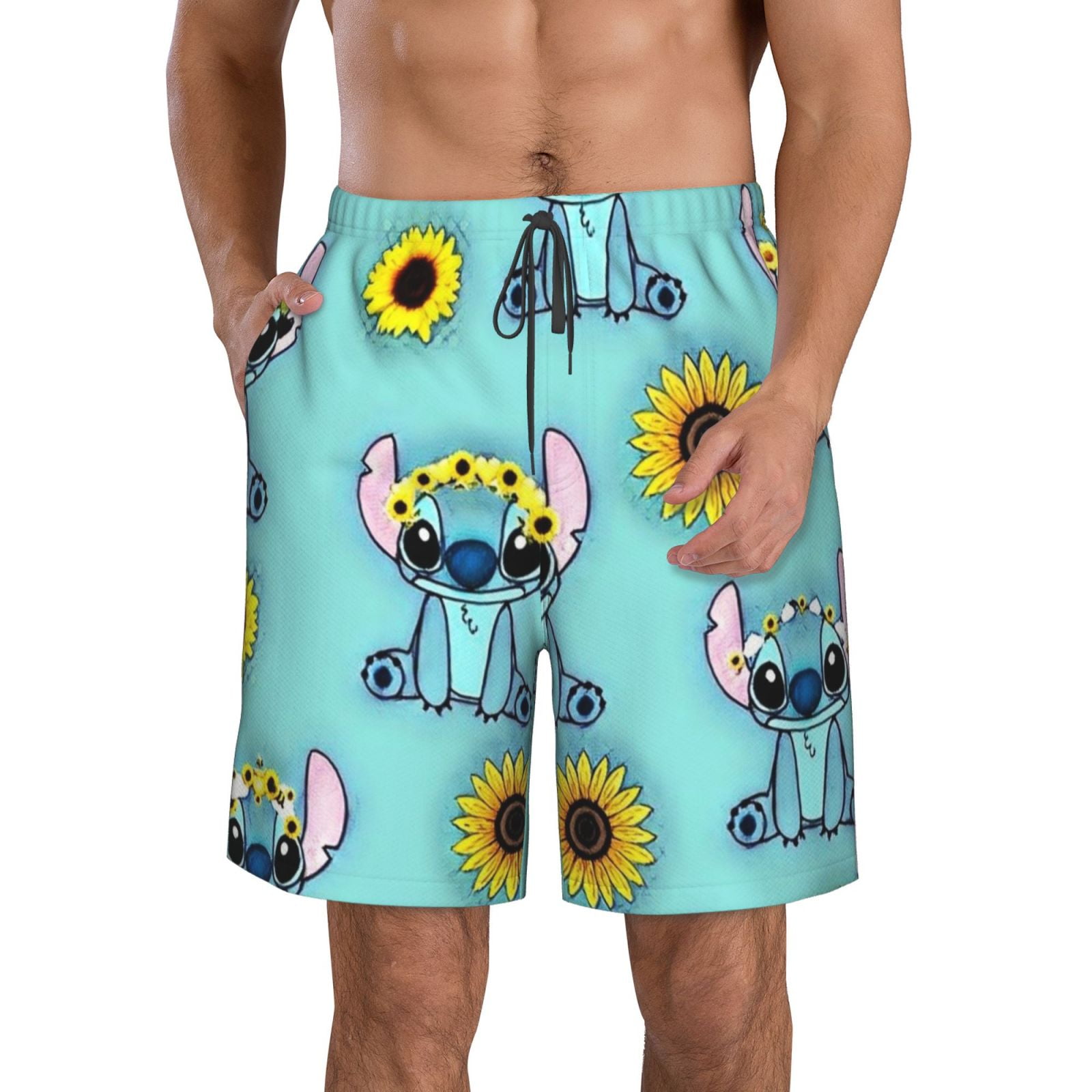Stitch Sunflower99 Summer Beach Sign Mens Swim Trunks Quick Dry Board ...