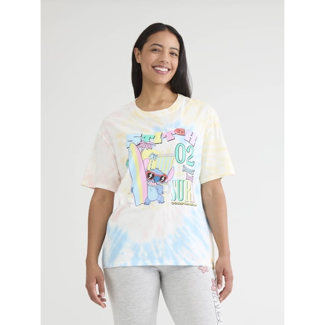 Stitch Surf Women's Oversized Tie Dye Tee with Short Sleeves, Sizes XXS ...