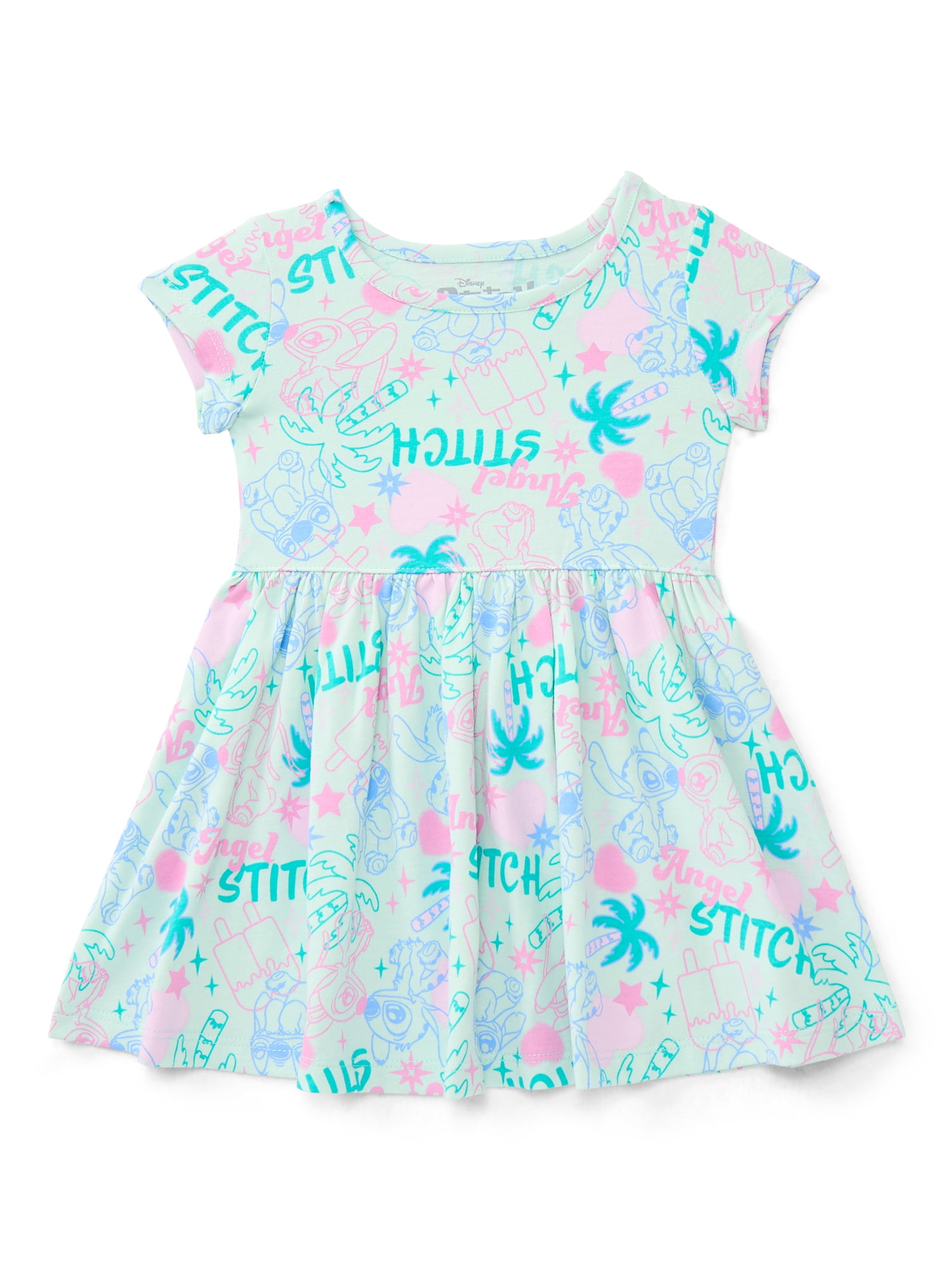 Stitch Toddler Girl Allover Print Dress with Short Sleeves, Sizes 12M ...