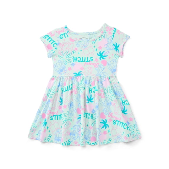 Stitch Toddler Girl Allover Print Dress with Short Sleeves, Sizes 12M ...