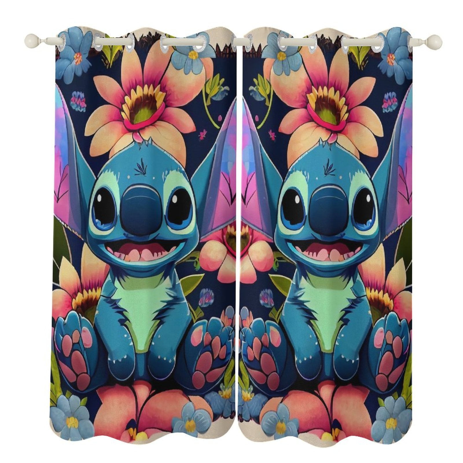 Stitch Tropical Flowers Curtains for Kids,Cartoon BlackOut Curtain for ...