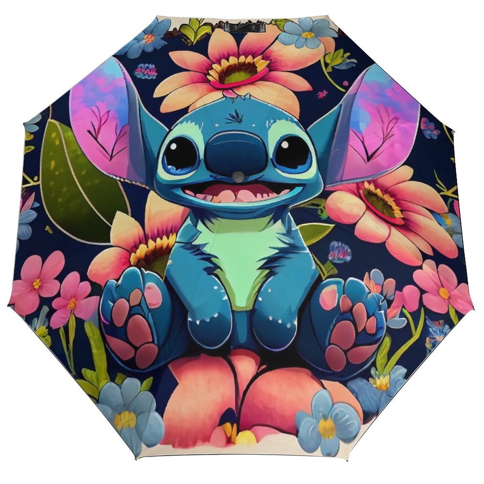 Stitch Tropical Flowers Travel Automatic Folding Rain Umbrellas with ...