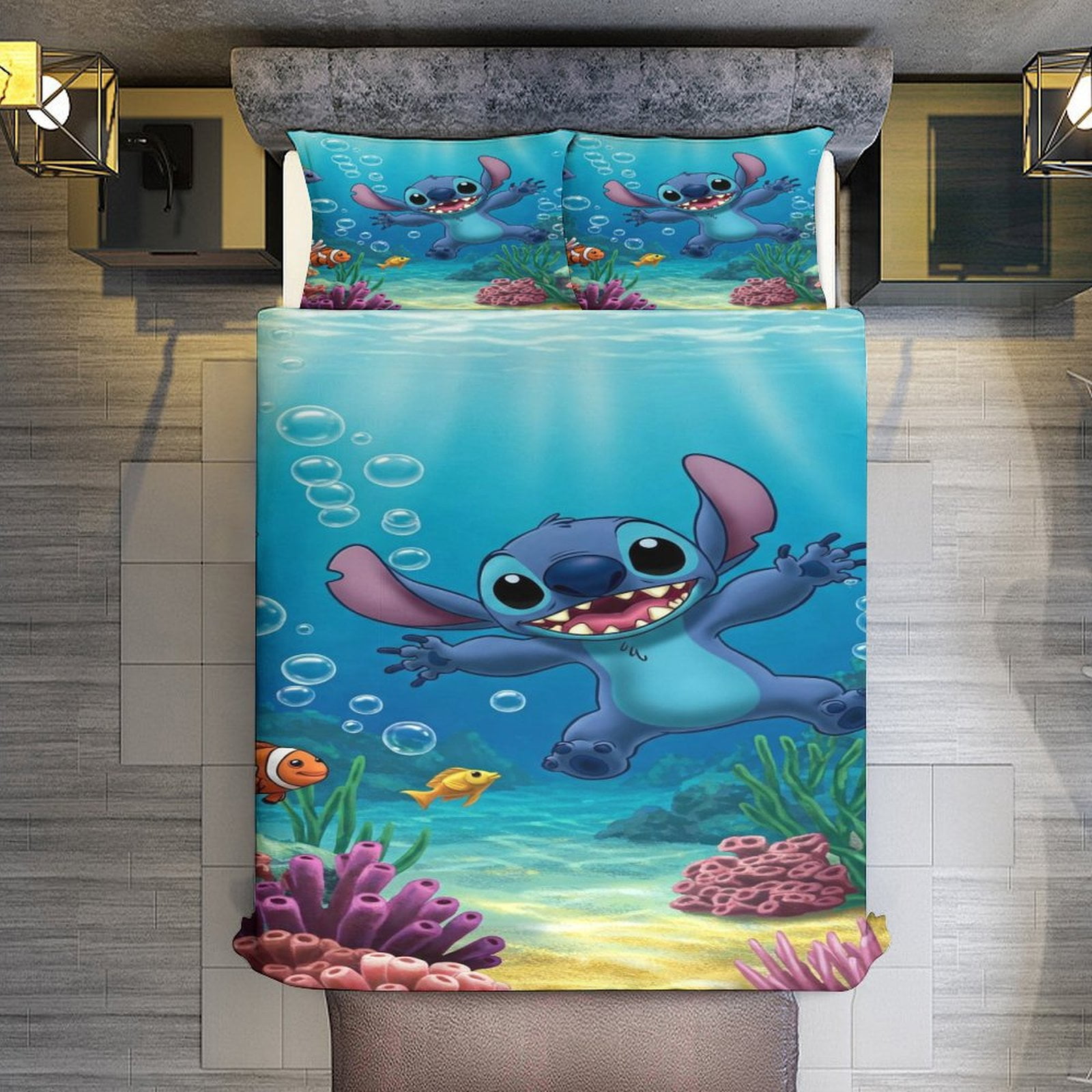 Stitch Underwater World Queen Sheet Set,Duvet Cover Set with Zipper ...