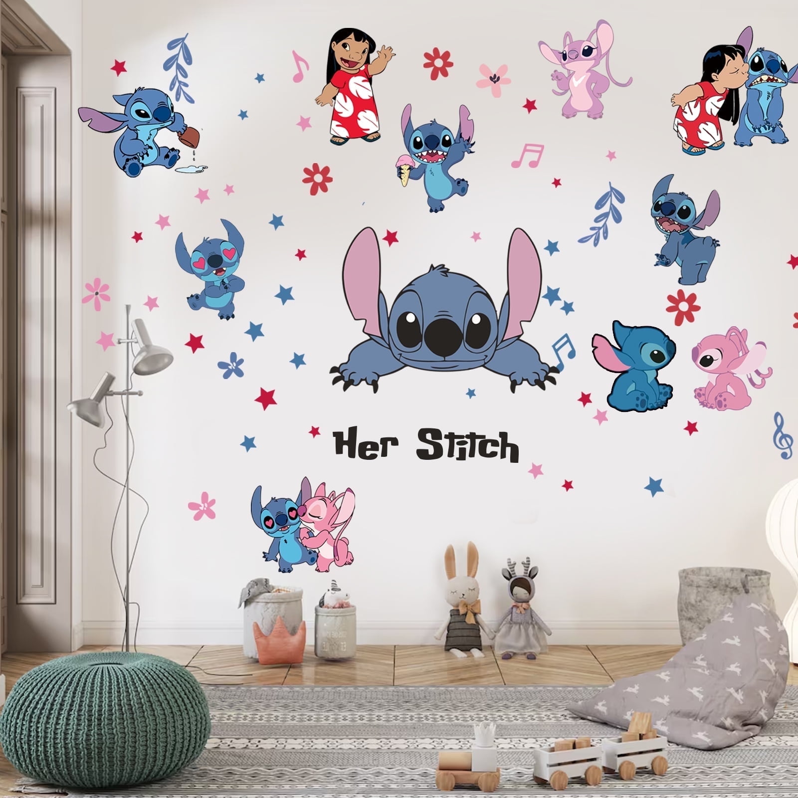 Gusuhome Stitch Wall Decals, Kids Wall Sticker, Peel and Stick Cartoon ...