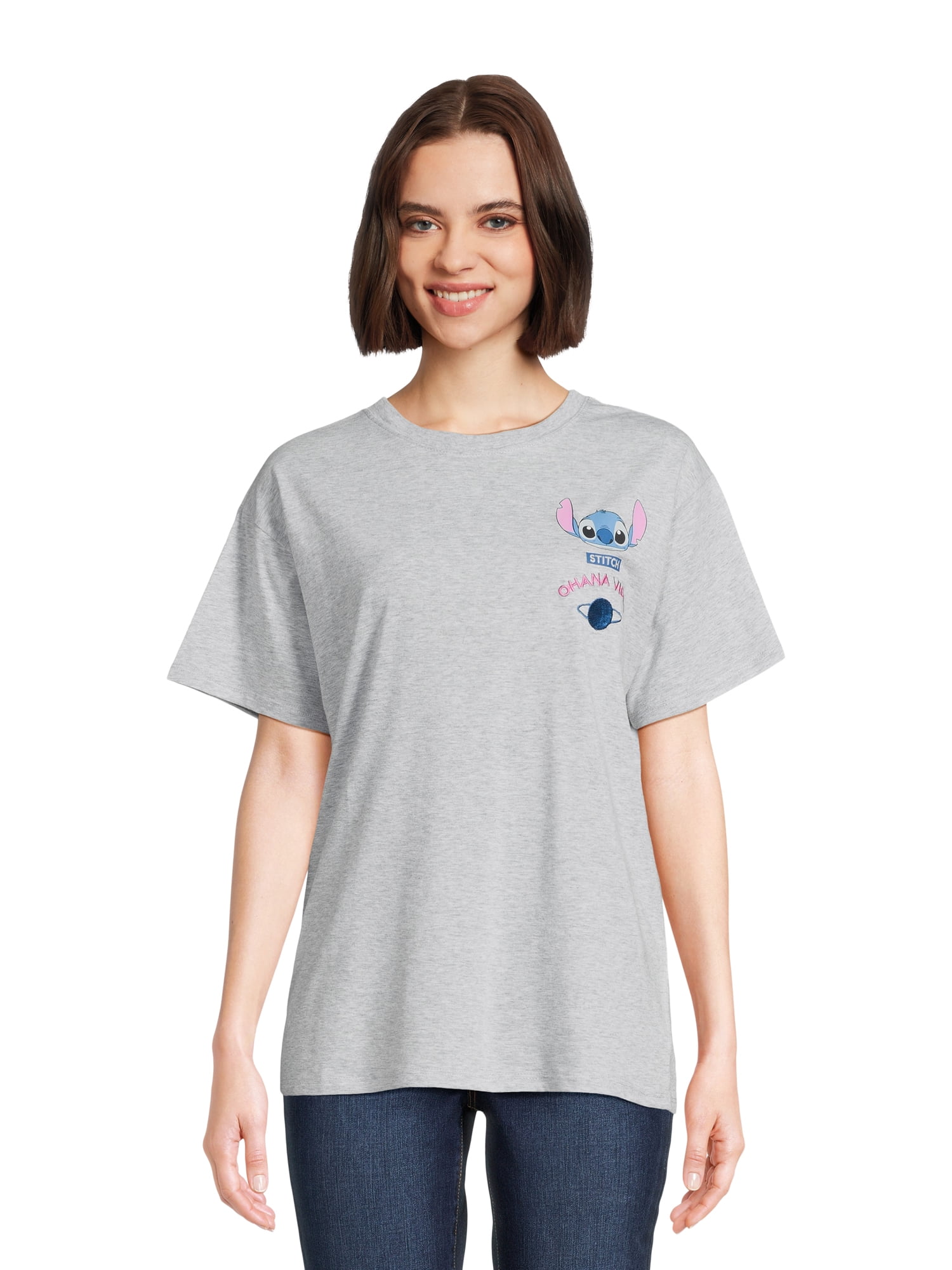 Stitch Women’s Juniors Graphic Embroidery T-Shirt with Short Sleeves ...