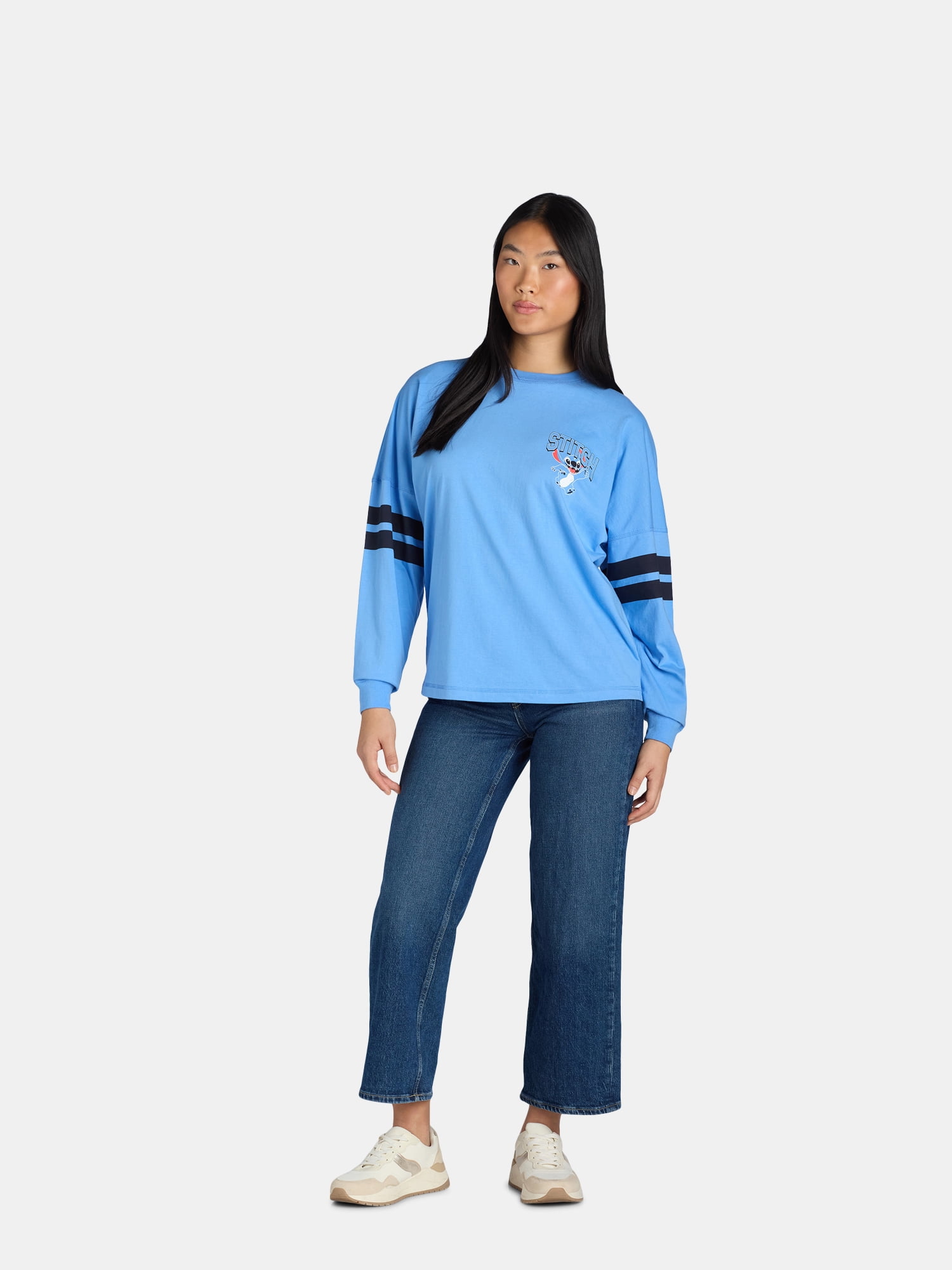 Disney Juniors Stitch Varsity Graphic Tee with Long Sleeves, Sizes XXS ...