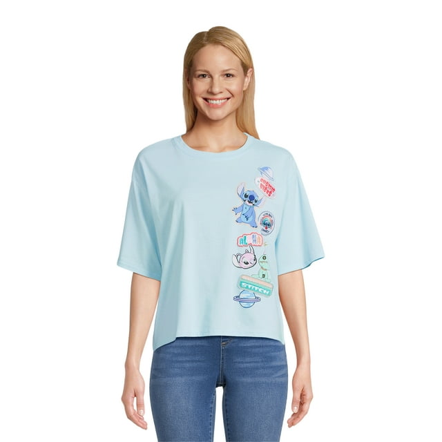 Stitch Women’s Multi Patch Graphic Tee with Short Sleeves, Sizes XS ...