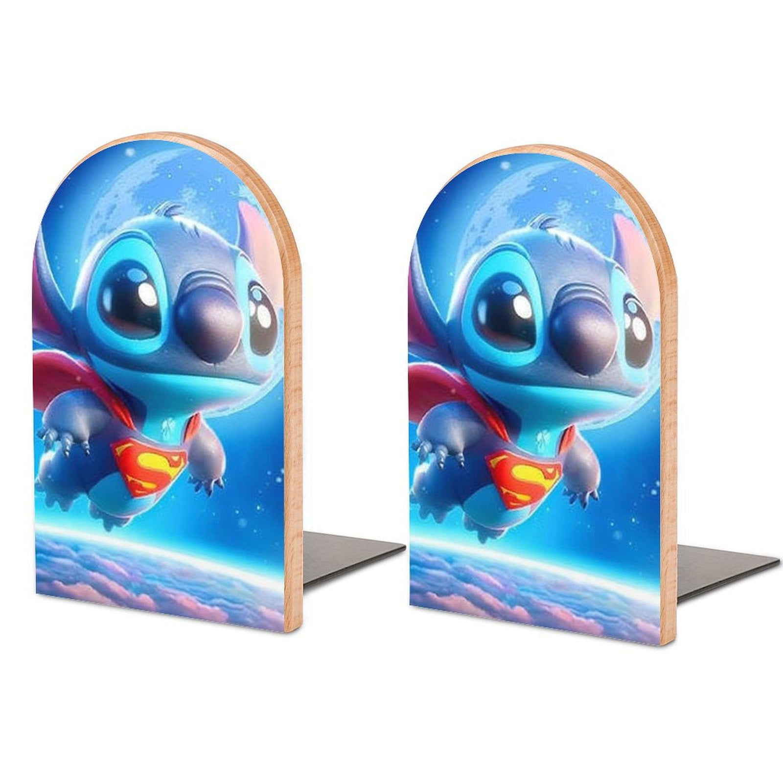 Stitch and Angel 2PCS Wood Bookends for Shelves, Non-Slip Book Stand ...