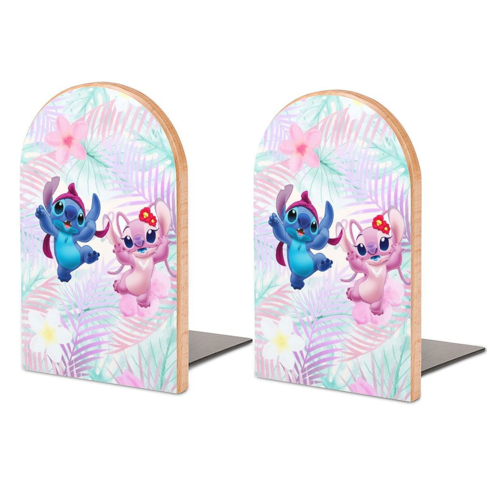 Stitch and Angel 2PCS Wood Bookends for Shelves, Non-Slip Book Stand ...