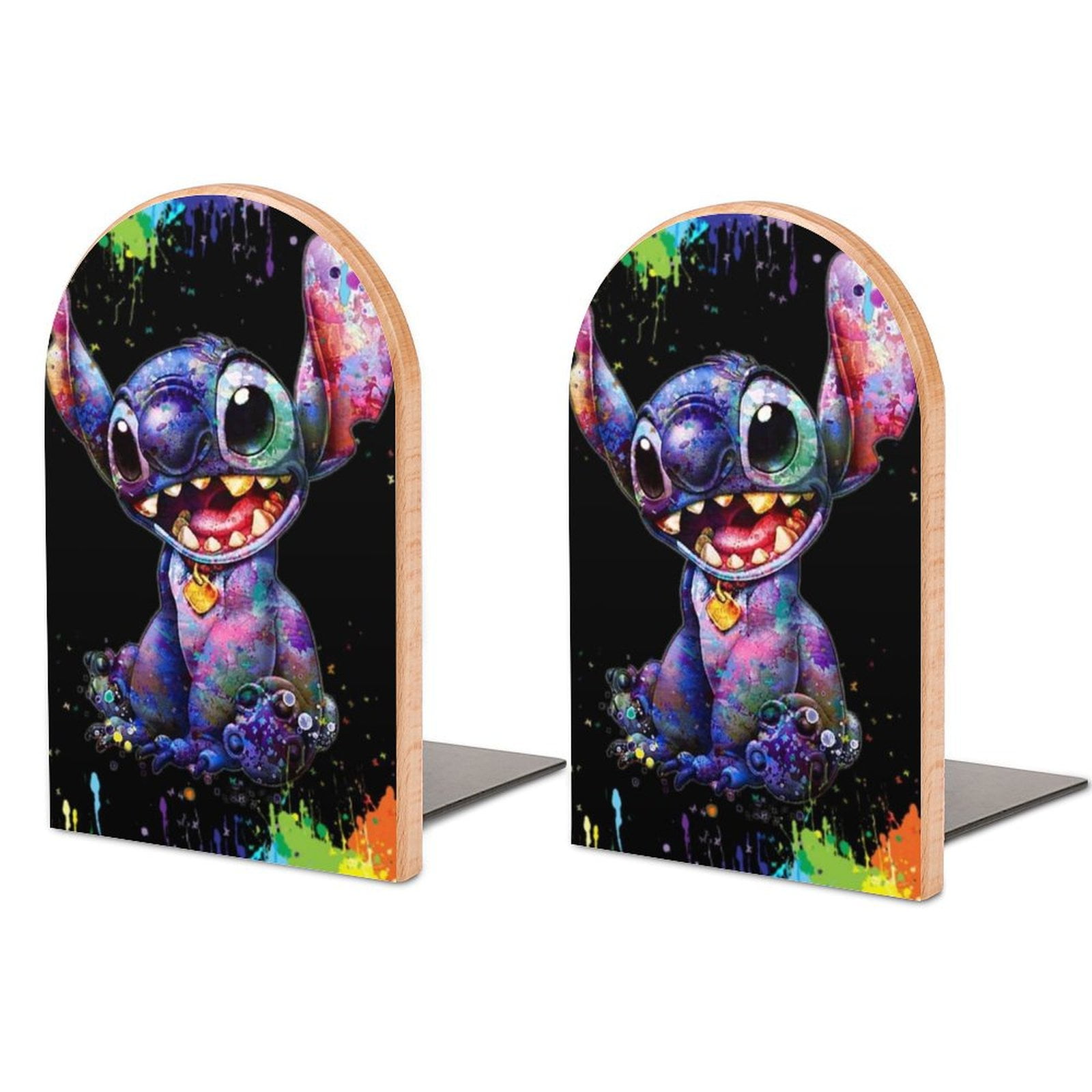 Stitch and Angel 2PCS Wood Bookends for Shelves, Non-Slip Book Stand ...