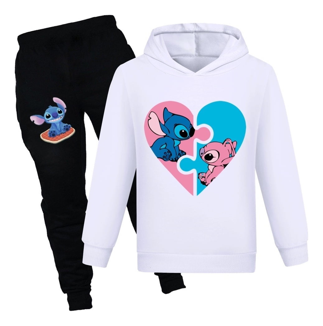Stitch and Angel Heart Puzzle Hoodie and Sweatpants Set for Kids - Pink ...