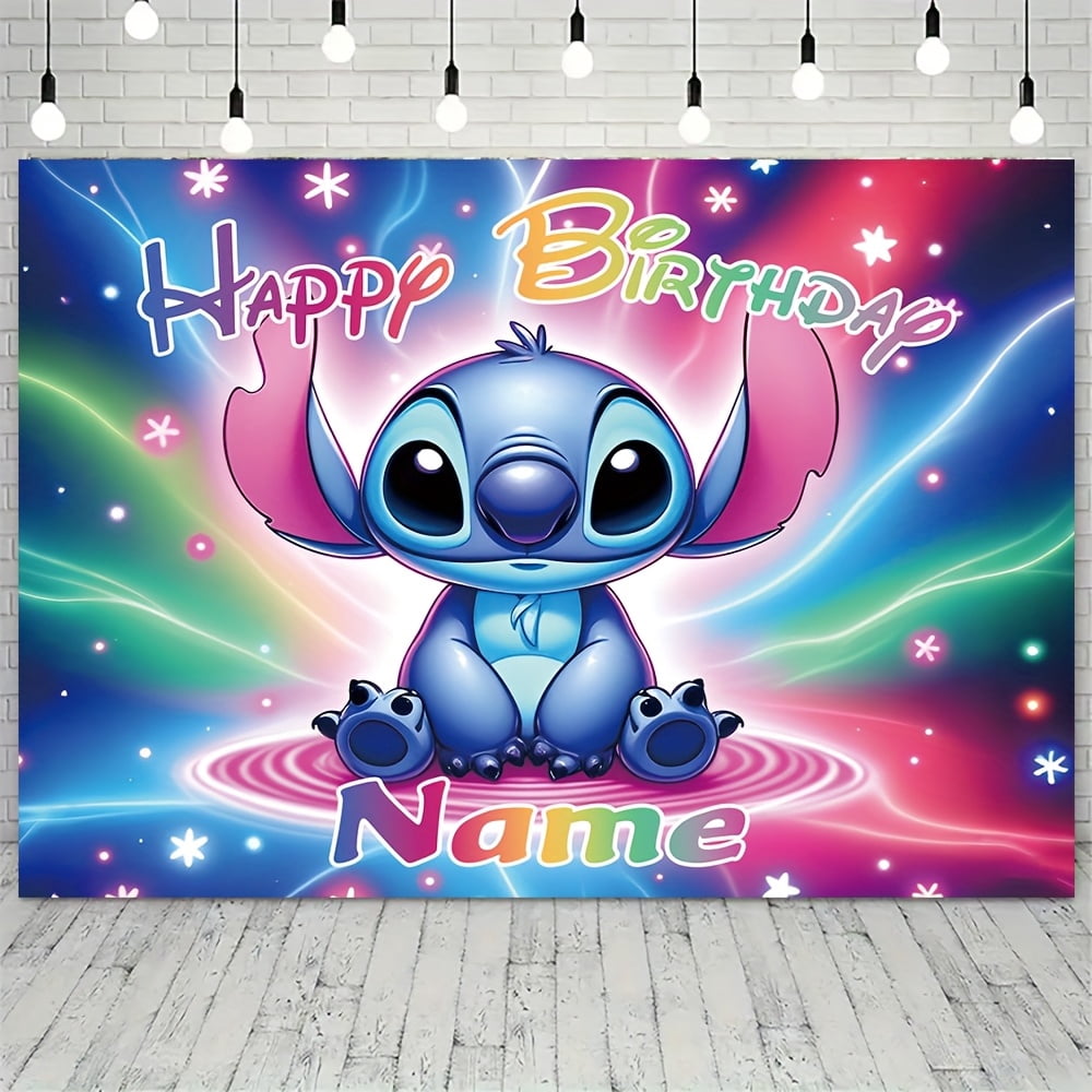 Stitch birthday party theme background fabric, perfect birthday ...