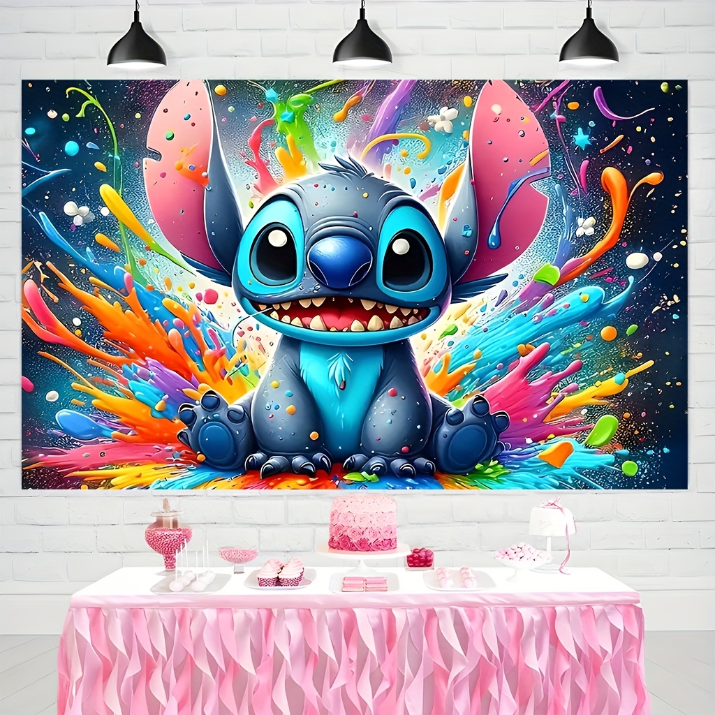 Stitch cartoon-themed birthday flag background flag Children's party ...