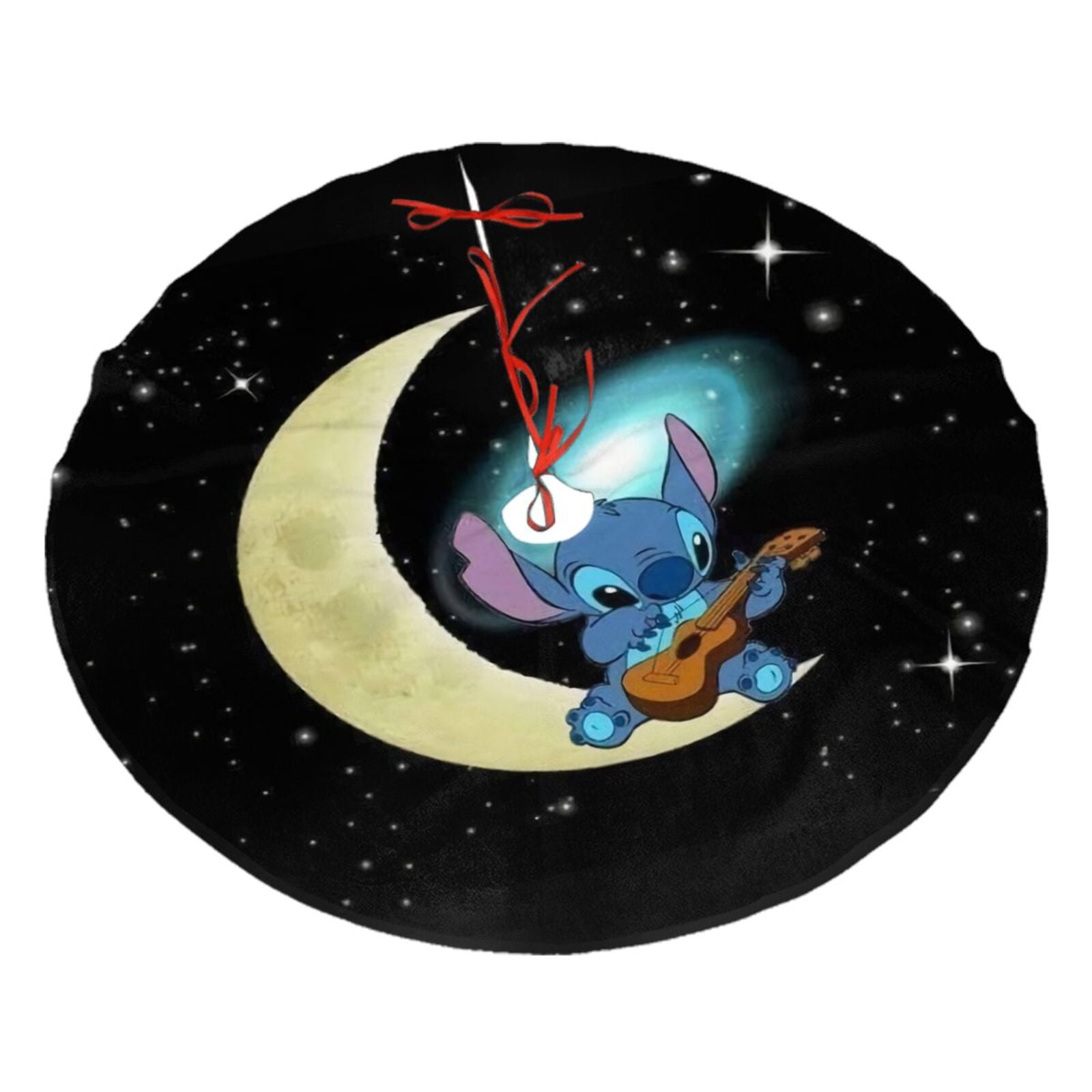 Stitch playing guitar on the moon Christmas Tree Skirt Large Merry ...