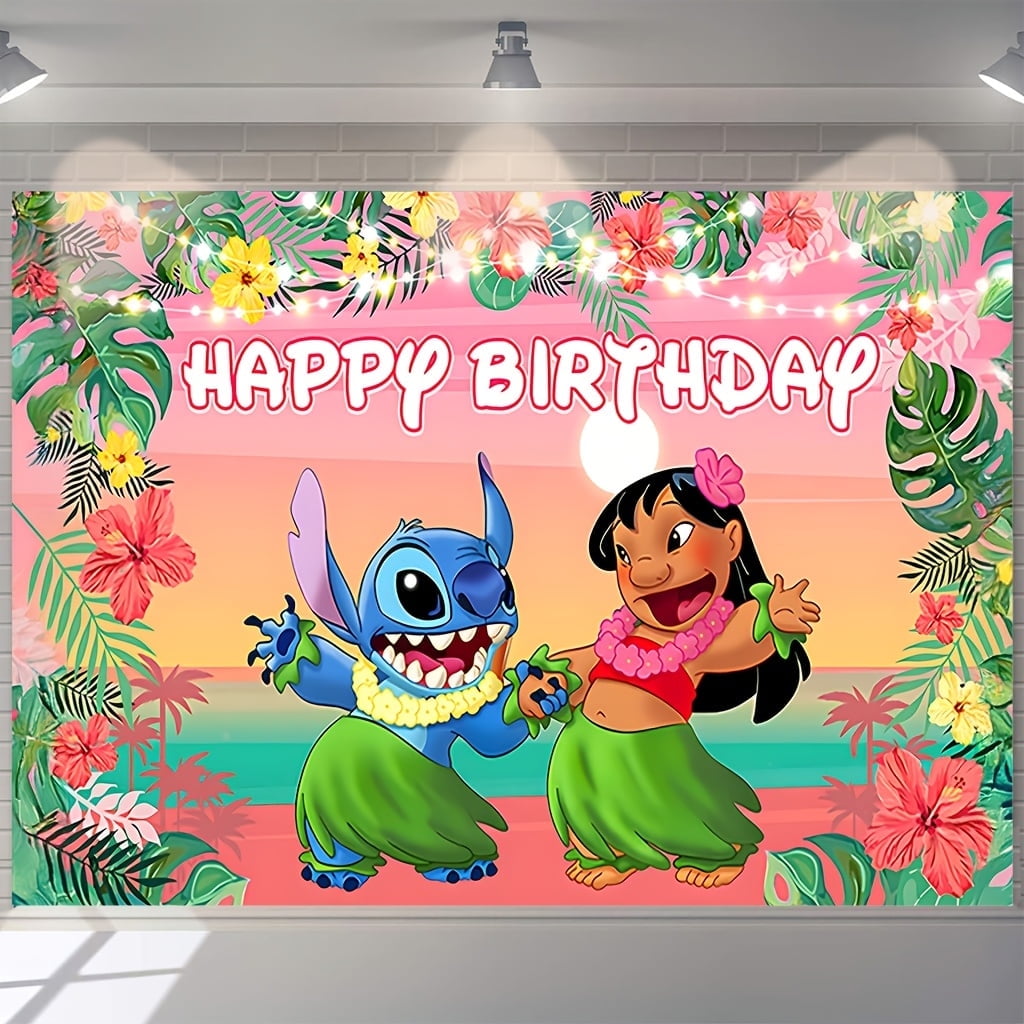 Stitch's happy birthday placard background: great party decor with ...