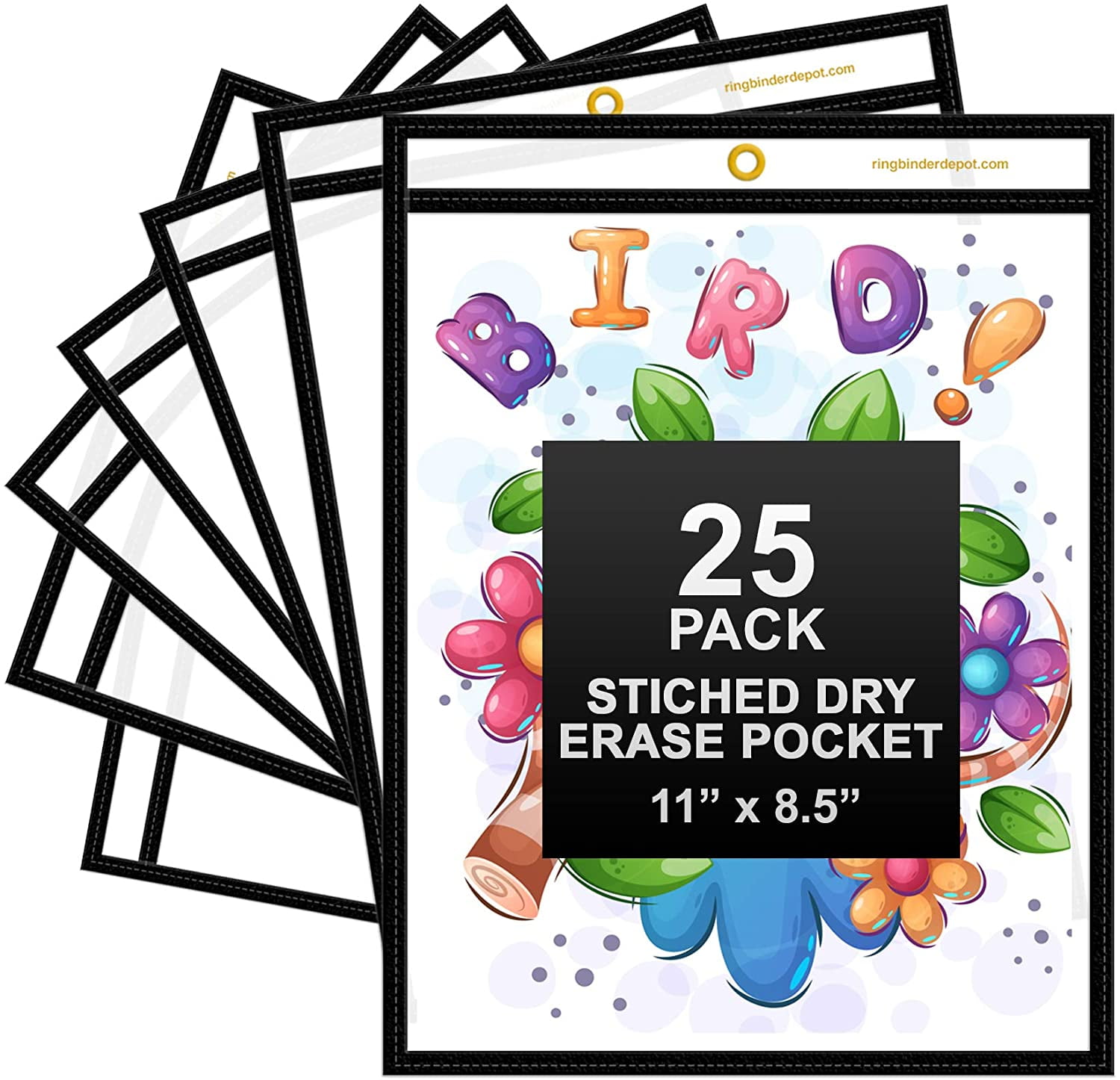 Walmart Stitched Dry Erase Pocket, Heavy Duty Reusable 8.5" X 11" Sleeves, Clear Plastic, Black ...