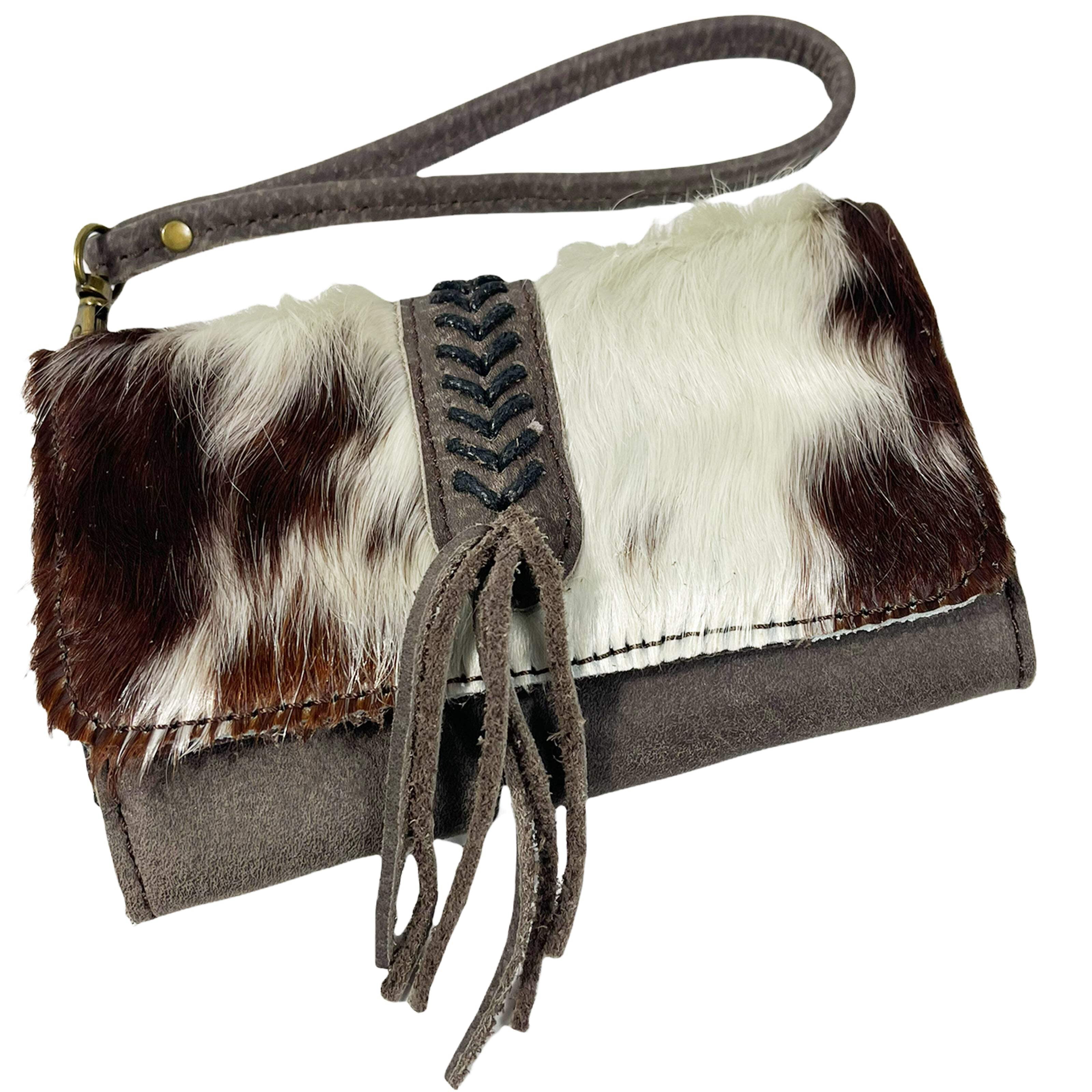 Stitched Fringe Leather Cowhair Clutch Wallet Phone Holder - Walmart.com