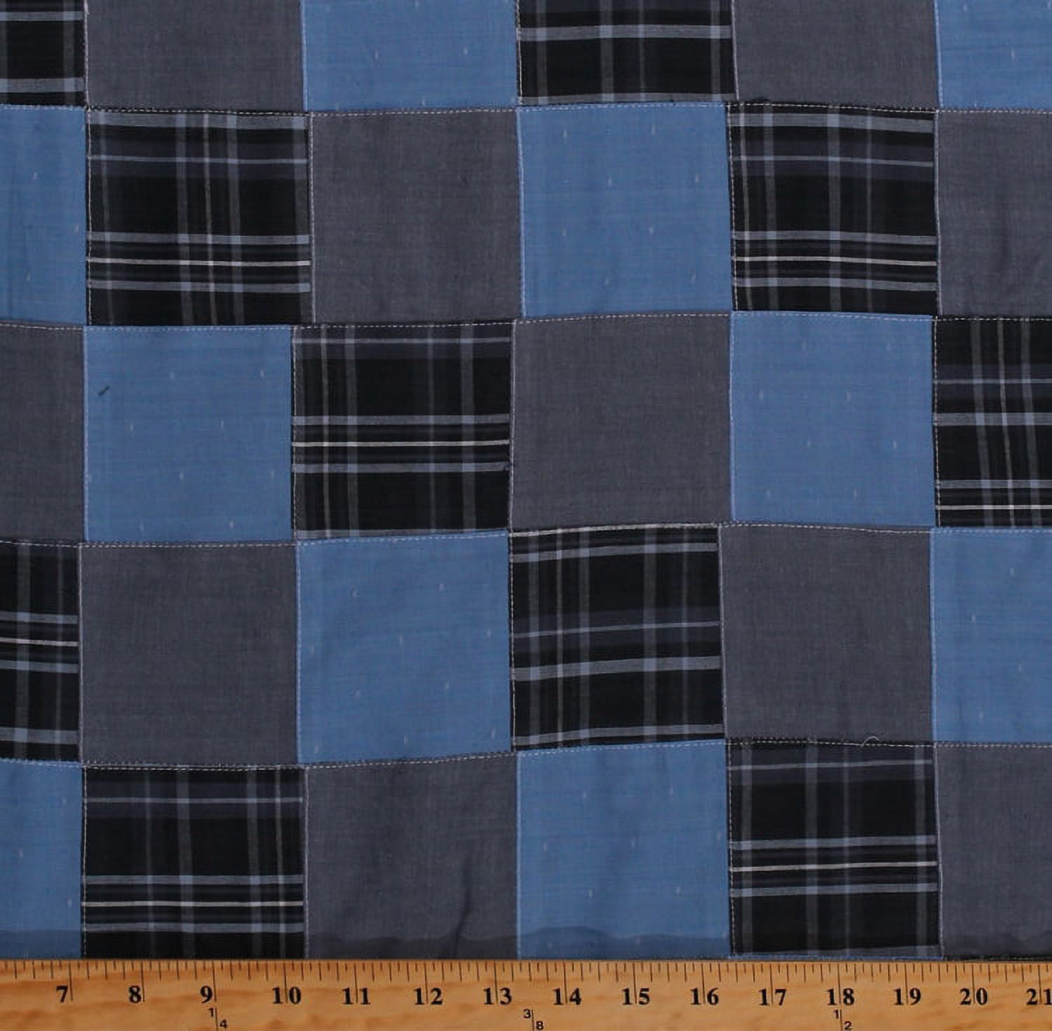 Stitched Patchwork Blue Plaid Yarn-dyed Yarn Dyed Fabric by the Yard (SRK-16016-4-blue ...