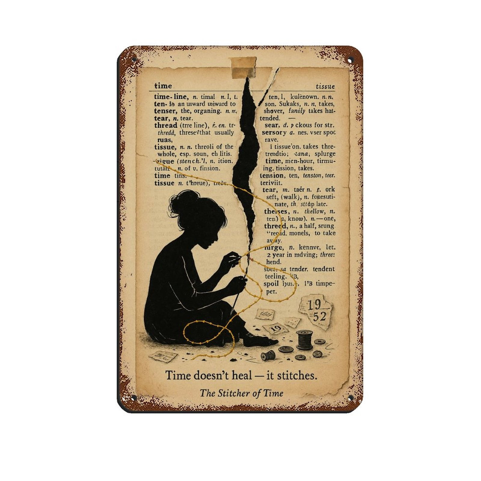 The Stitcher of Time Retro Poster Metal Tin Sign Chic Art Retro Iron ...