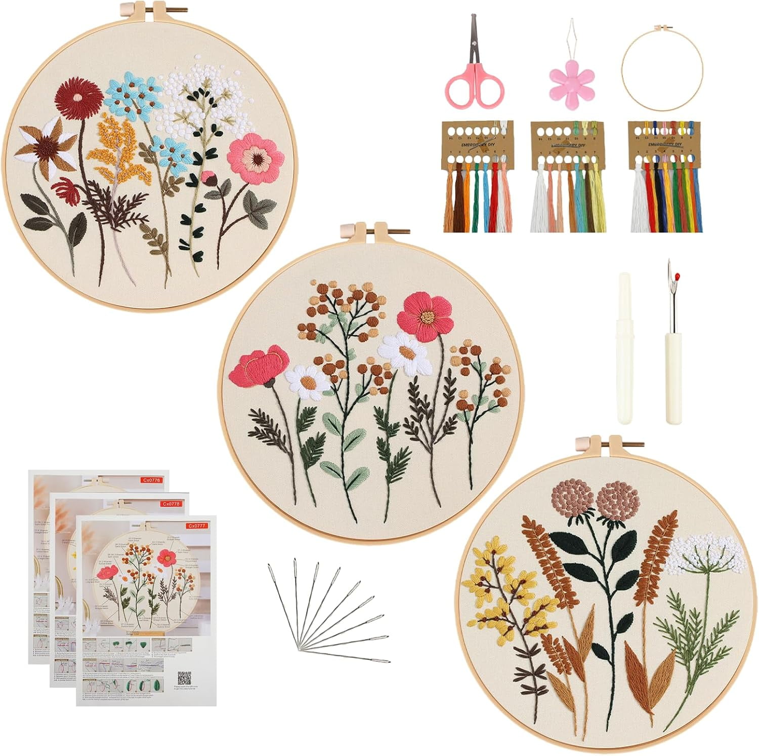 Stitches Practice Kit, with Easy Stamped Floral Pattern Fabric Hand ...