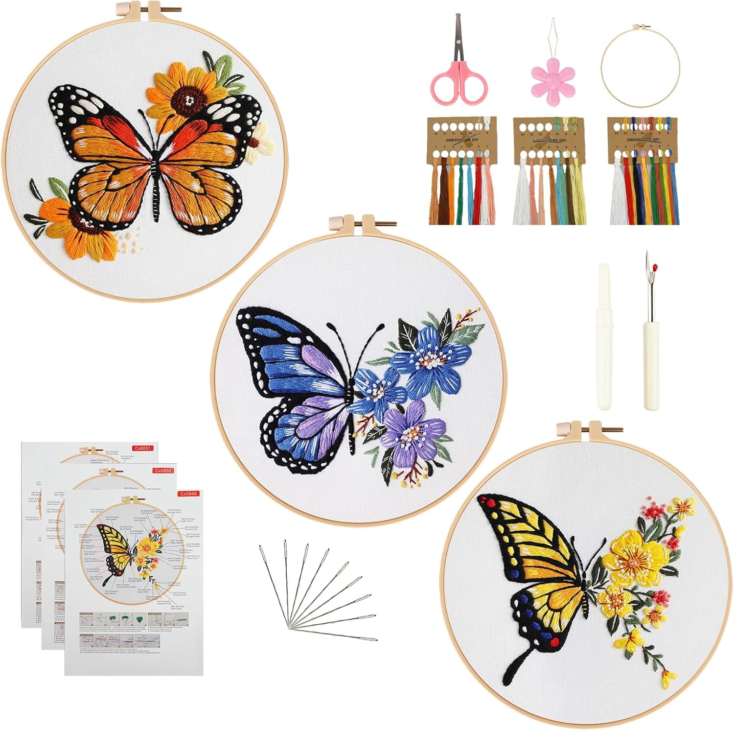 Stitches Practice Kit, with Easy Stamped Floral Pattern Fabric Hand ...