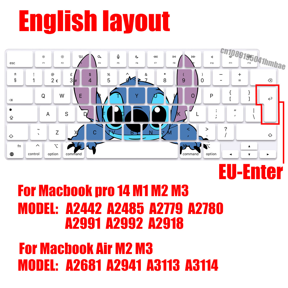 Stitchs EU Layout Soft Silicone Keyboard Cover for Macbook pro 14 M1 M2 ...