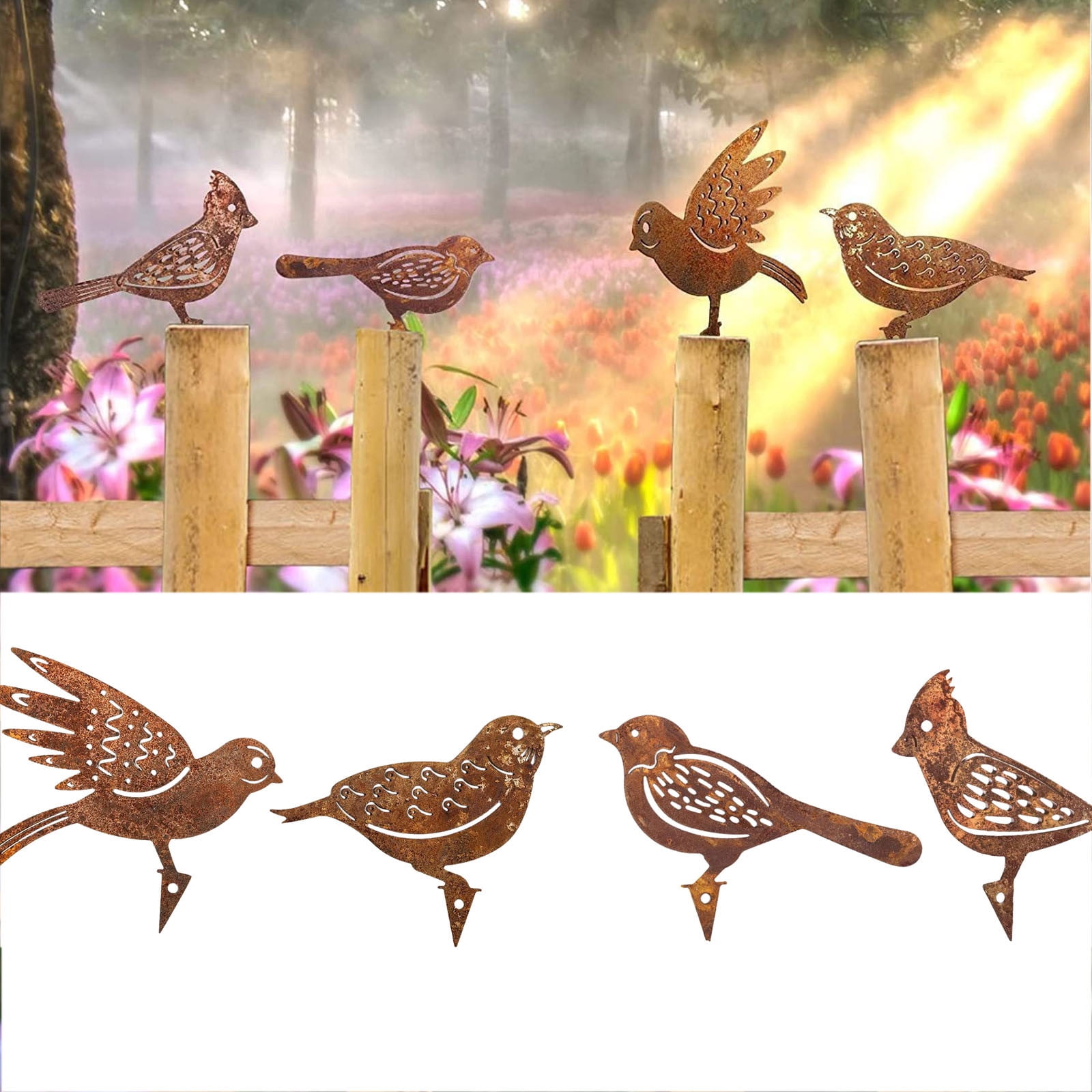 Stiwee Birds Garden Plug-in Birds Decoration Metal Birds Garden ...
