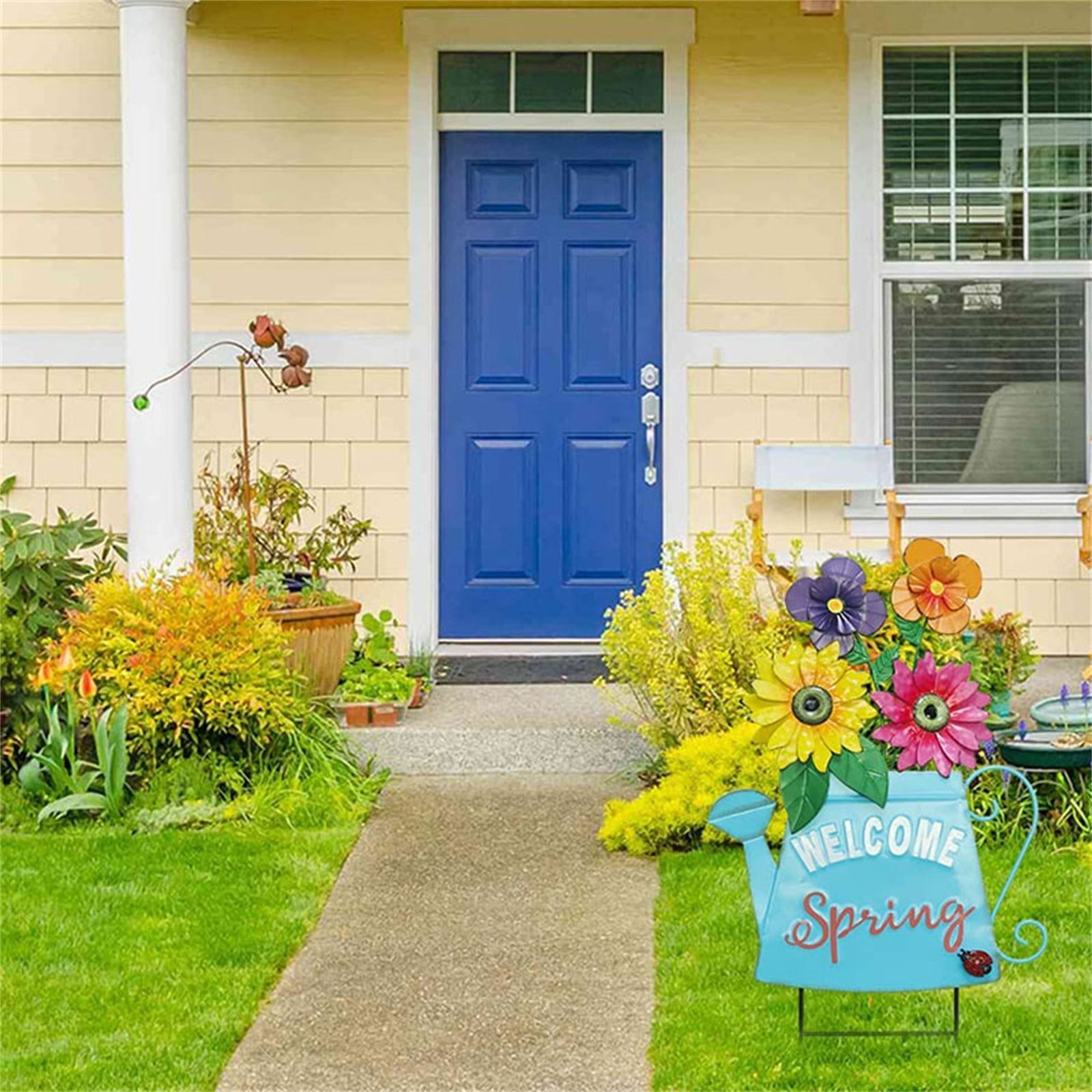 Stiwee Metal Welcome Spring Flowerpot Shape Garden Stake Decorative ...
