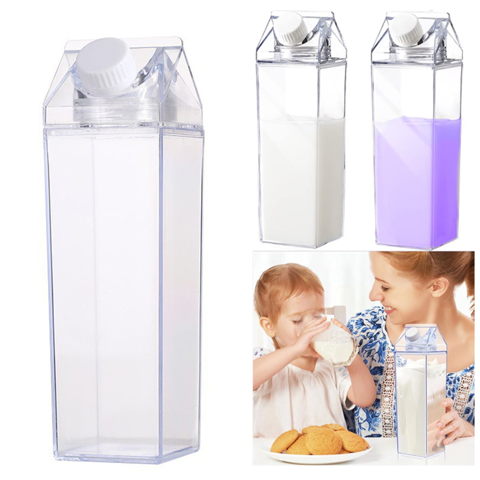 Stiwee Transparent Milk Carton Water Bottle, Clear Plastic Square Milk ...