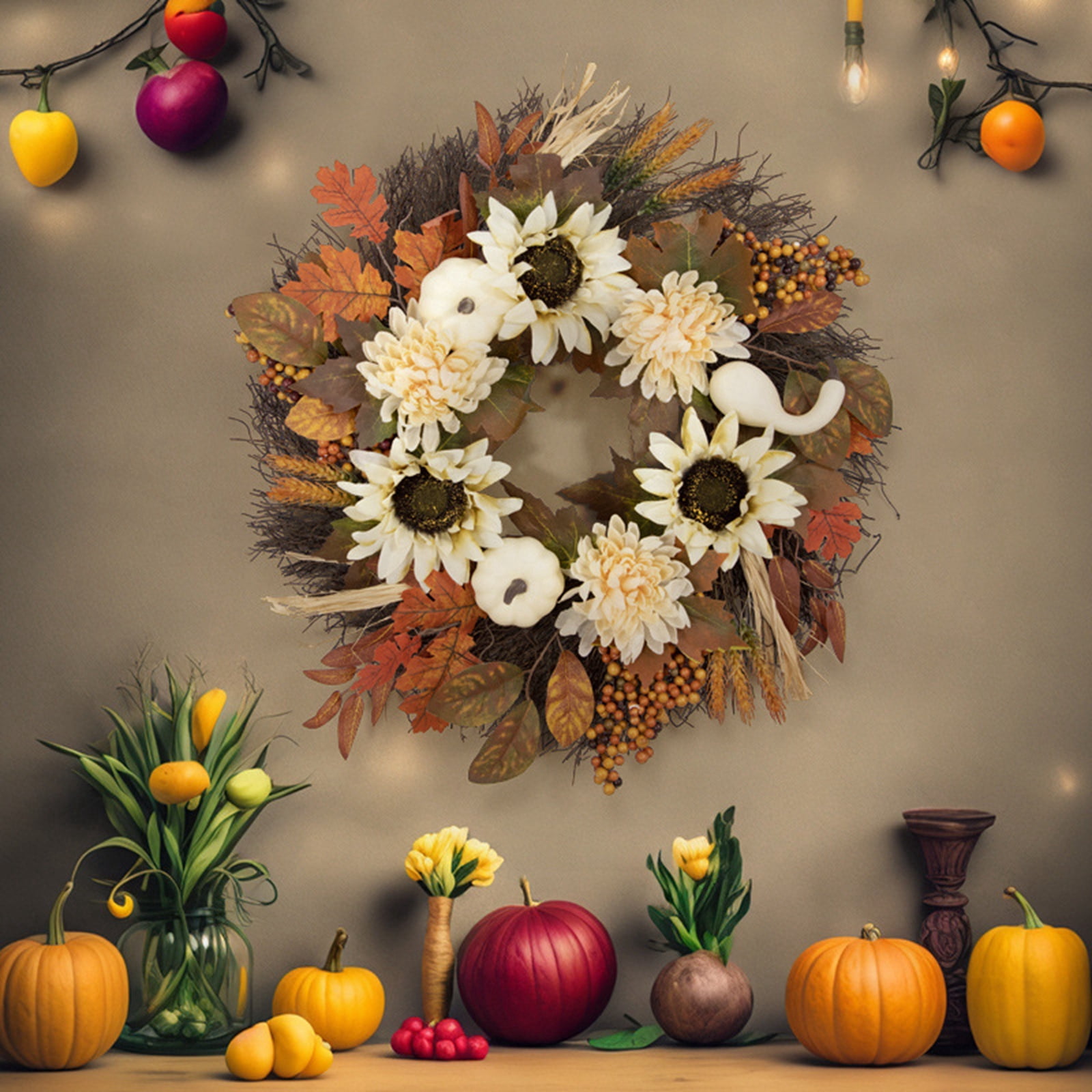 StlyGar 17.72 inch Fall Wreath, Artificial Fall Wreaths for Front Door ...