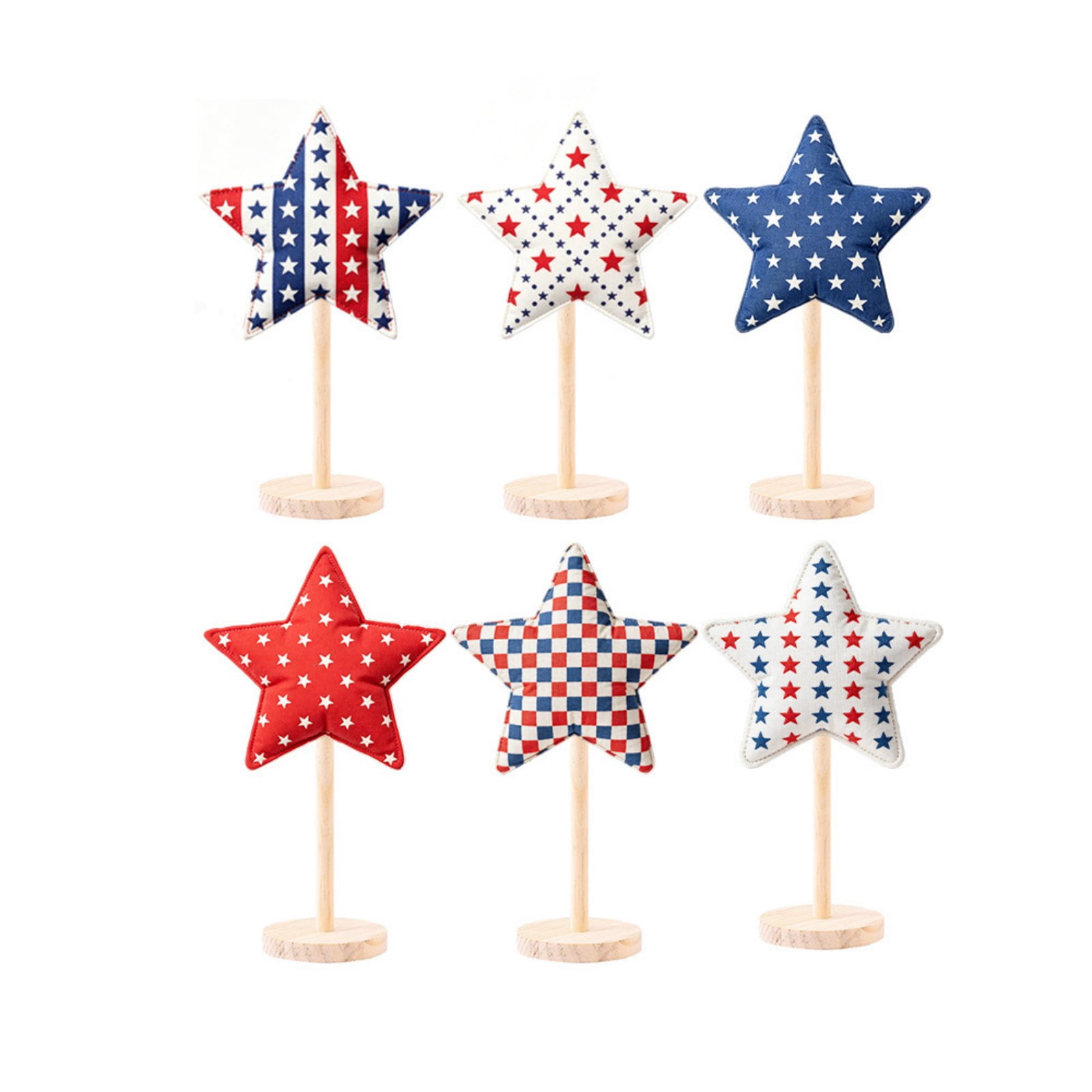 StlyGar 6PCS 4th of July Fabric Star Wooden Sign Stand 8'' Tall Red ...