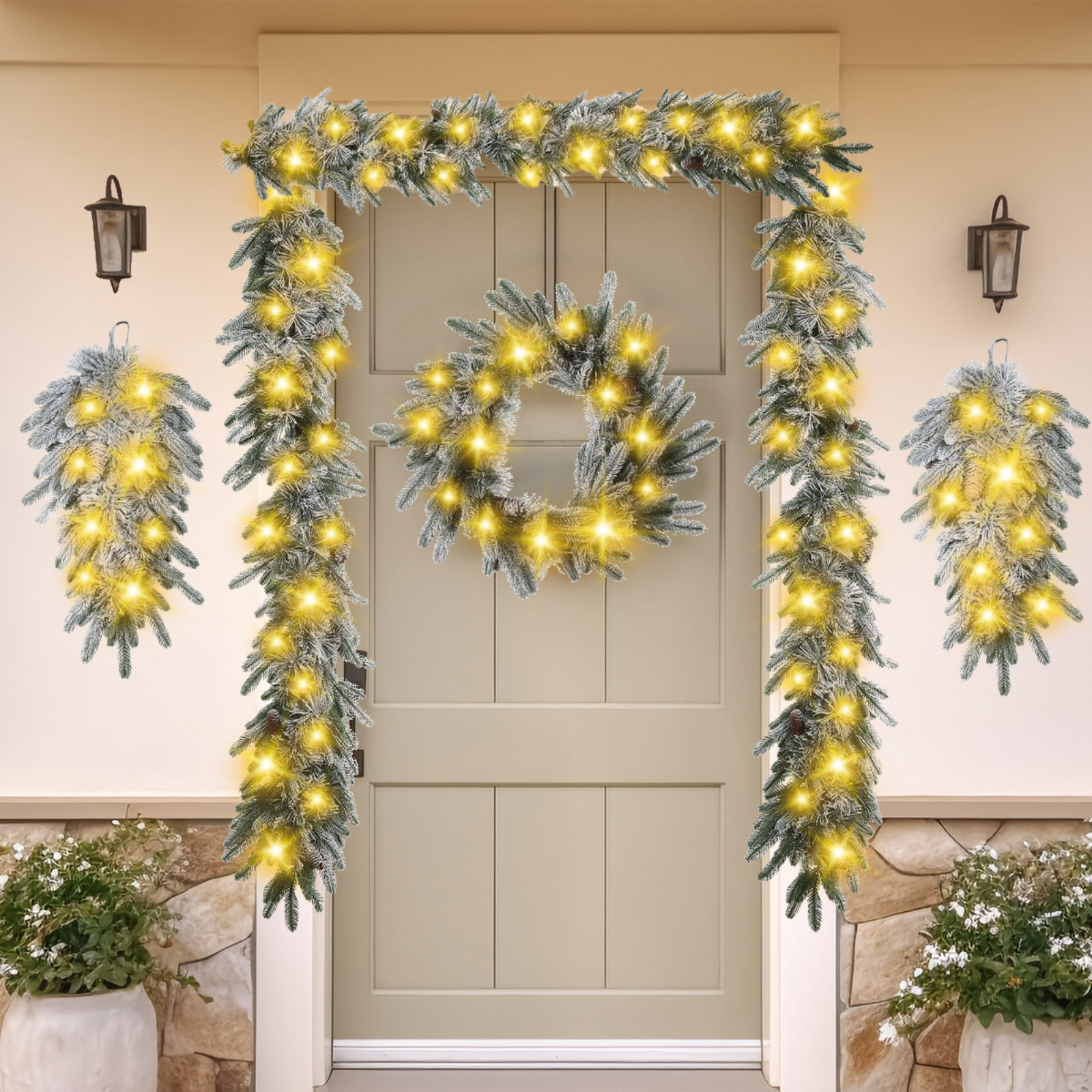 StlyGar Christmas Garland with Lights, 1pcs 72 in Warm LED Garland ...